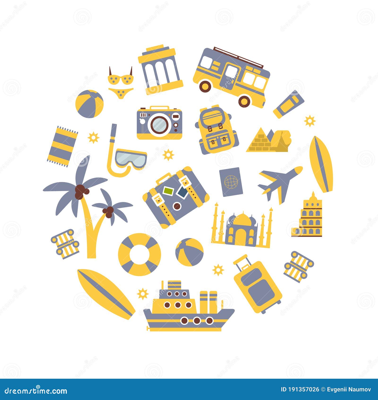 Travel Sights and Symbols Pattern of Round Shape, Summer Adventures ...