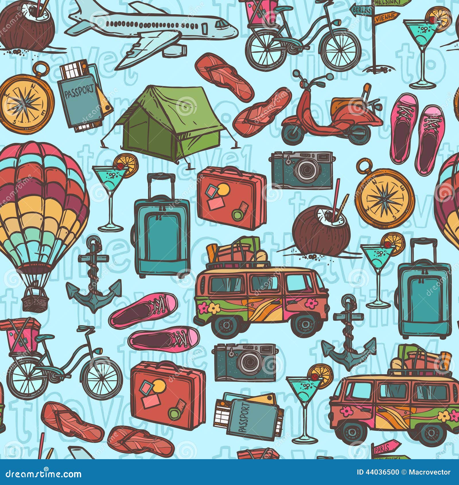 Travel Sketch Seamless Pattern Stock Vector - Illustration of scrapbook ...