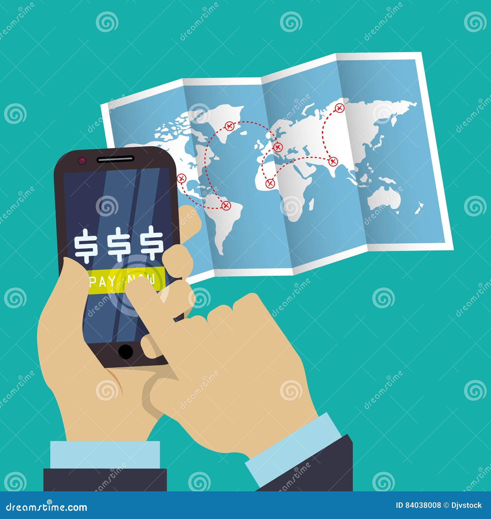Travel Smartphone Digital Payment Map World Stock Illustration ...