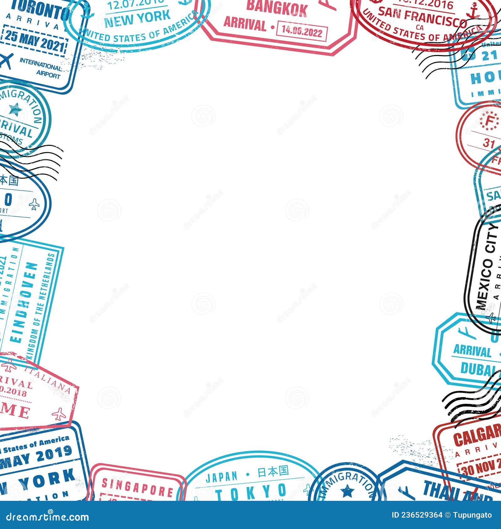 Travel stamp vector border stock vector. Illustration of mexico - 236529364