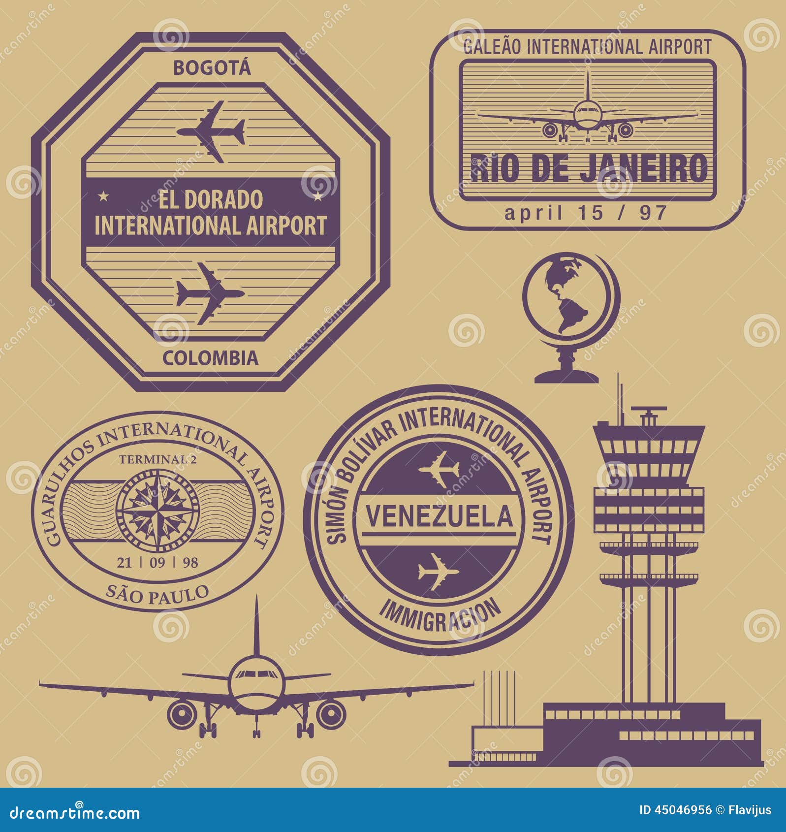 Travel stamps set stock vector. Illustration of aeroplane - 45046956