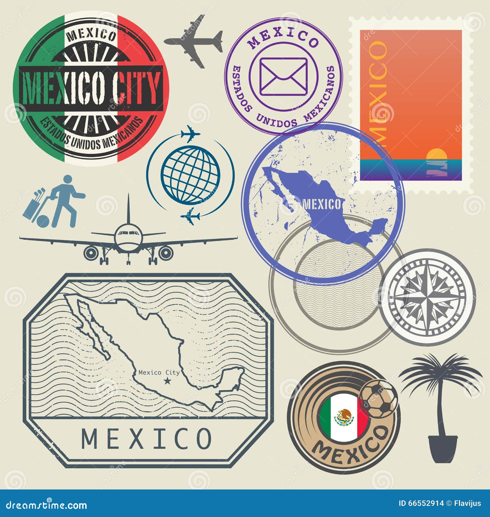 Travel stamps set, Mexico stock vector. Illustration of passport - 66552914