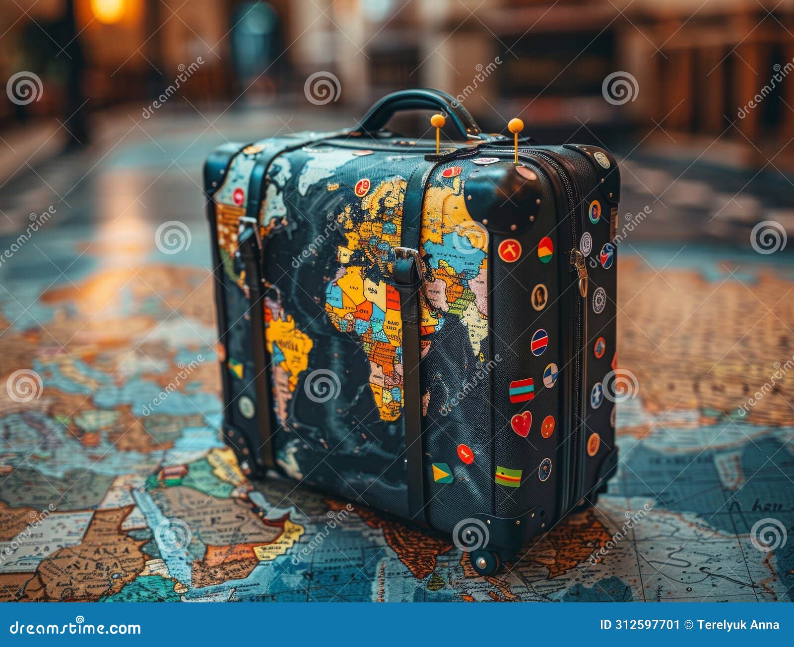 Travel Suitcase and Map on the Floor Stock Image - Image of design ...