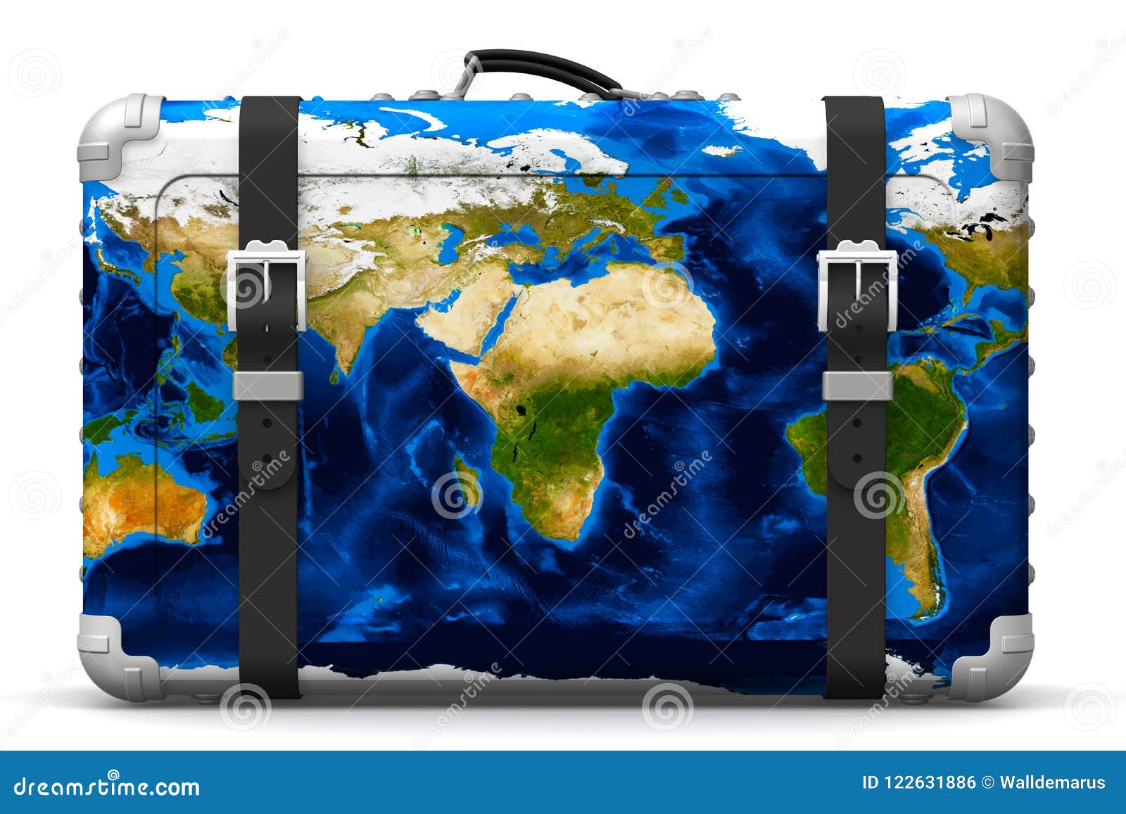 Travel Suitcase with a Map of the World Stock Illustration ...