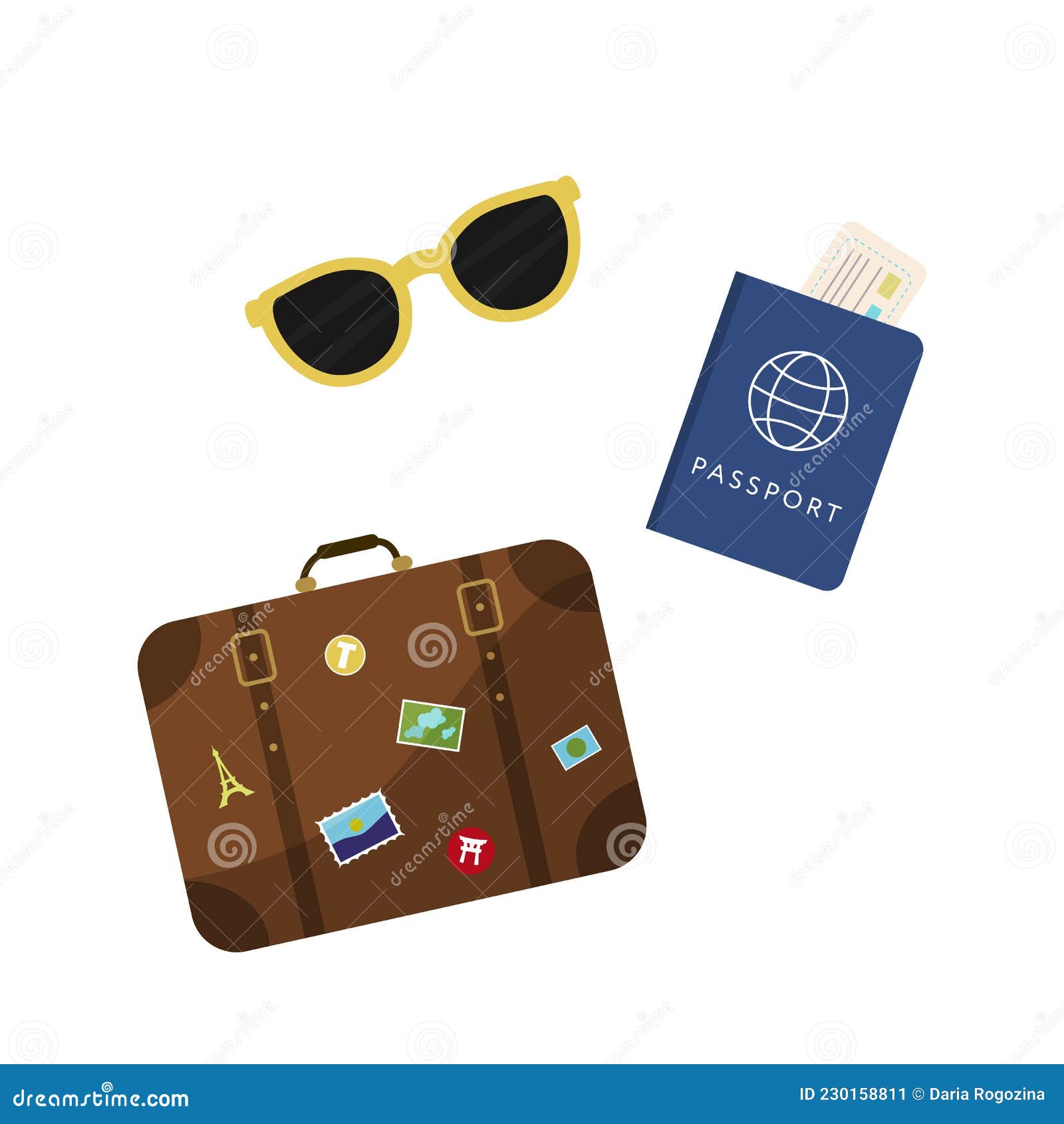 Travel Suitcase Passport And Tickets Vector Illustration Stock Vector