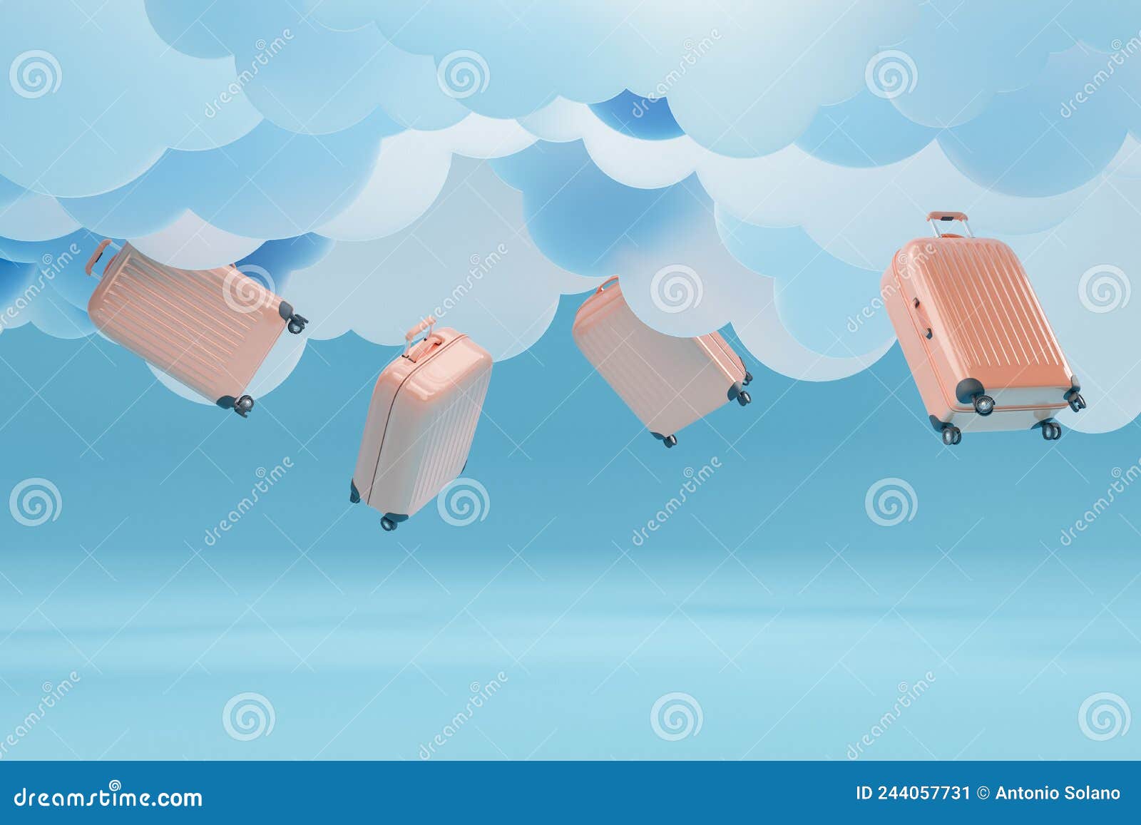 Travel Suitcases Falling from Artificial Clouds Stock Illustration ...