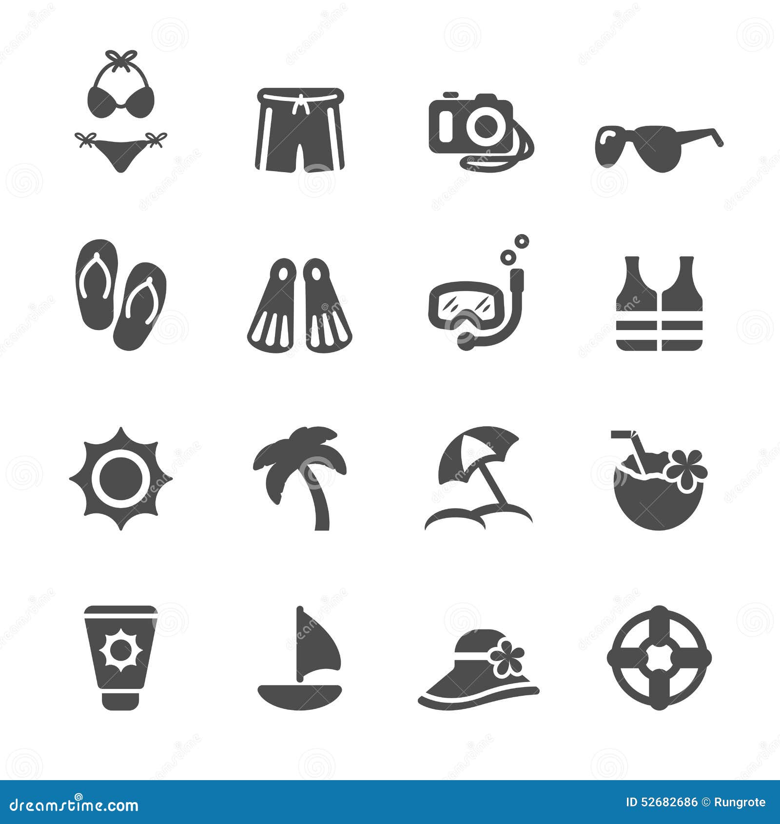 Beach Icon Set. Girl In A Swimsuit On A Deck Chair Vector Illustration ...
