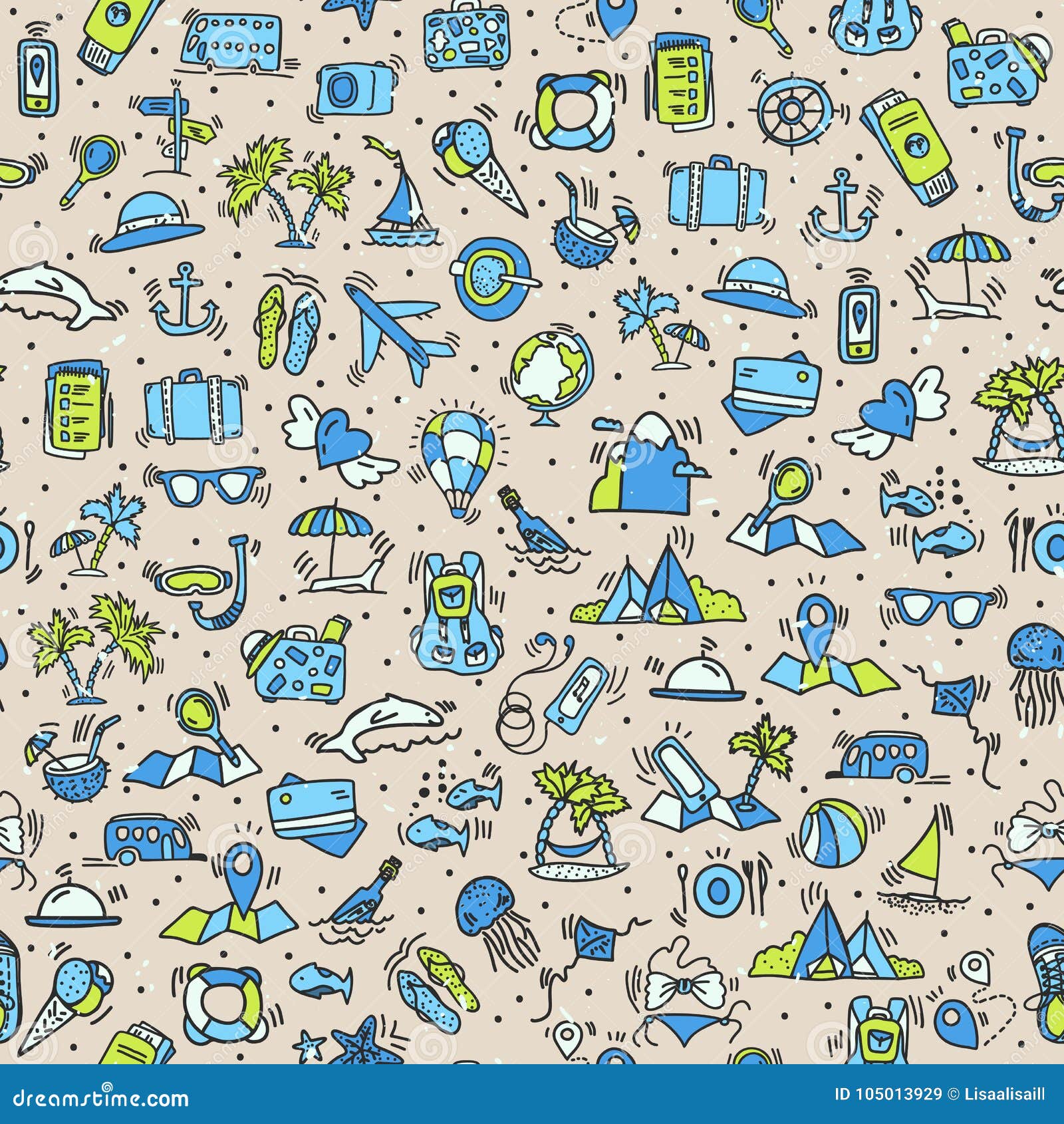 Travel and Summer Seamless Pattern, Journey and Trip Background ...