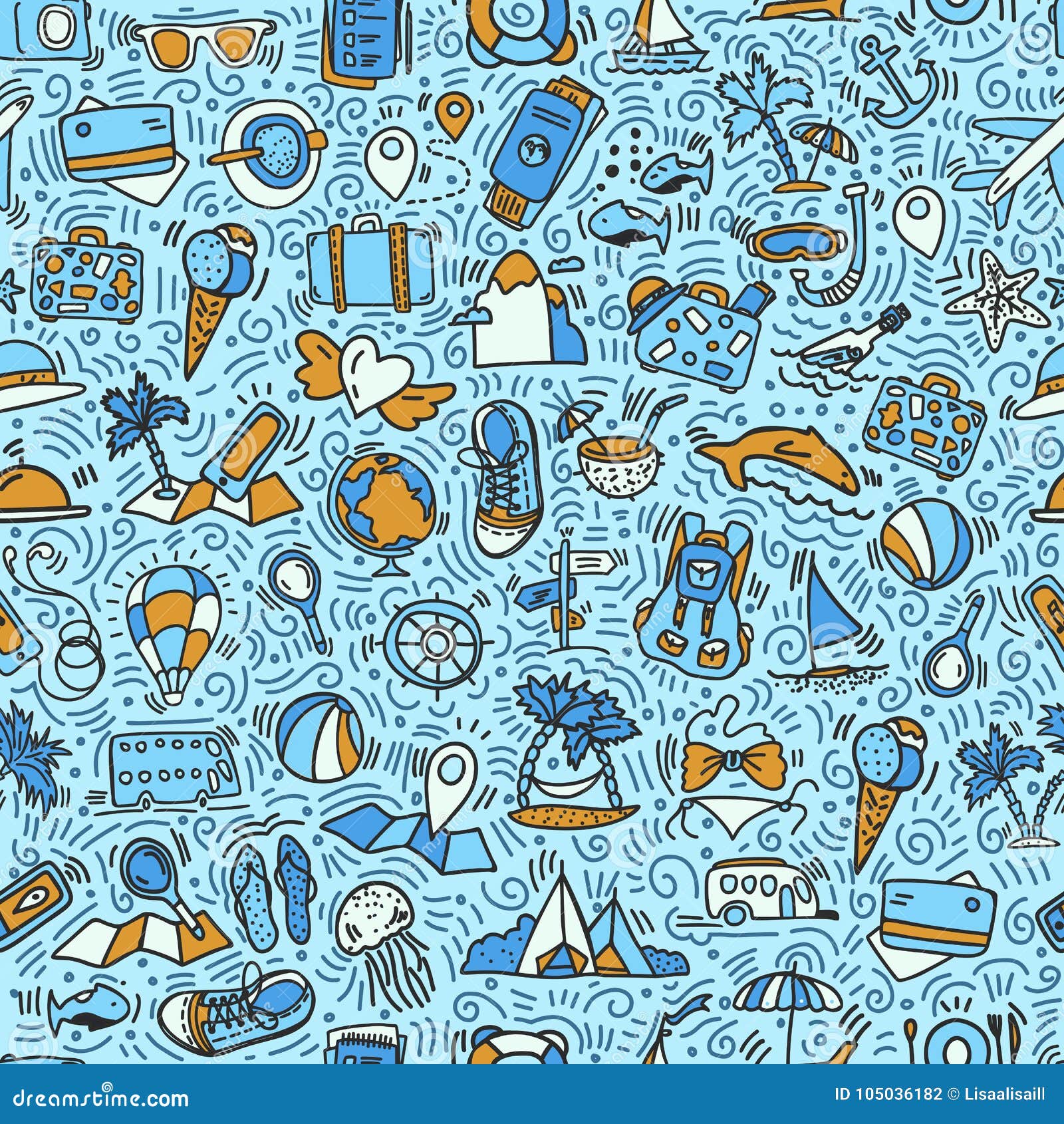 Travel and Summer Seamless Pattern, Journey and Trip Background ...