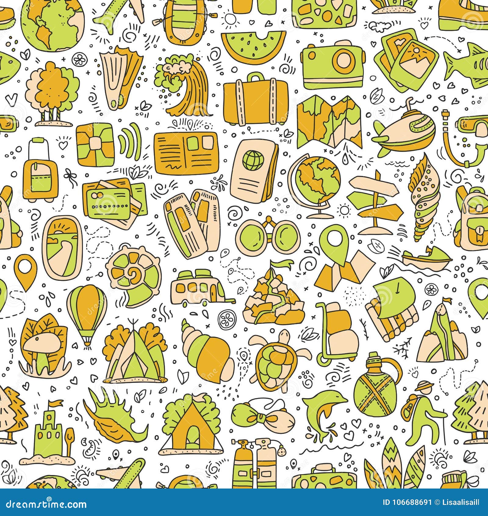 Travel and Summer Seamless Pattern, Journey and Trip Background ...