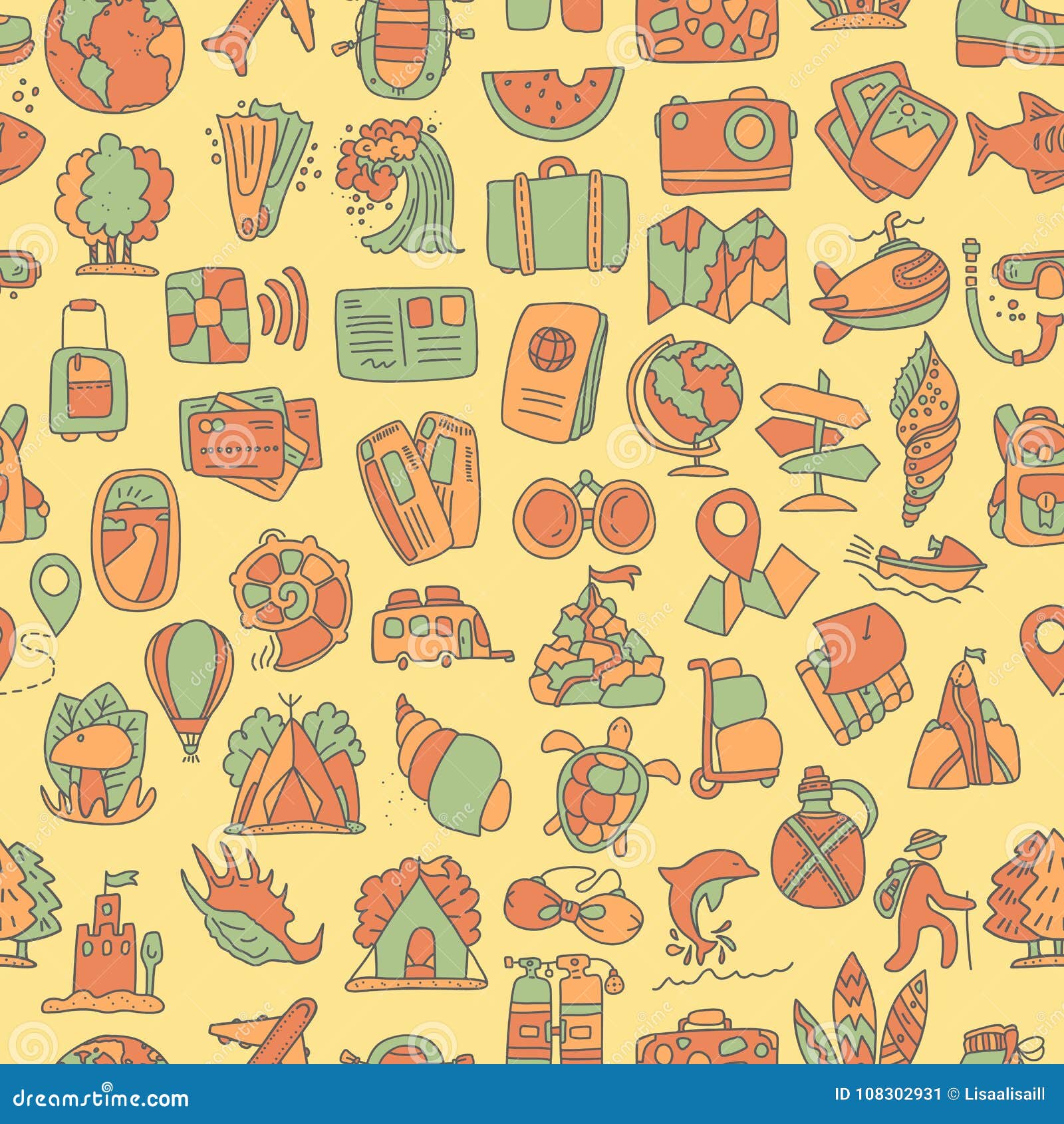 Travel and Summer Seamless Pattern, Journey and Trip Background ...