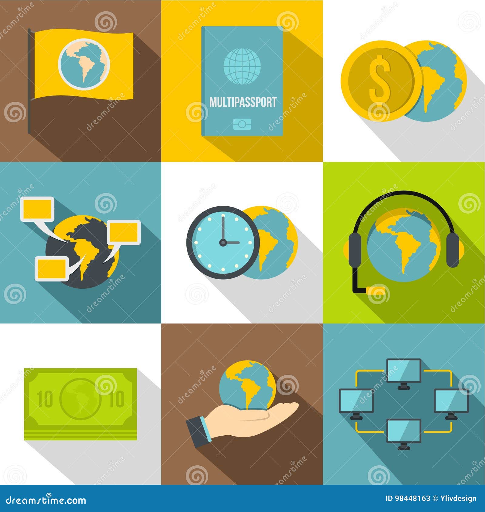 Travel Support Icons Set, Flat Style Stock Vector - Illustration of ...