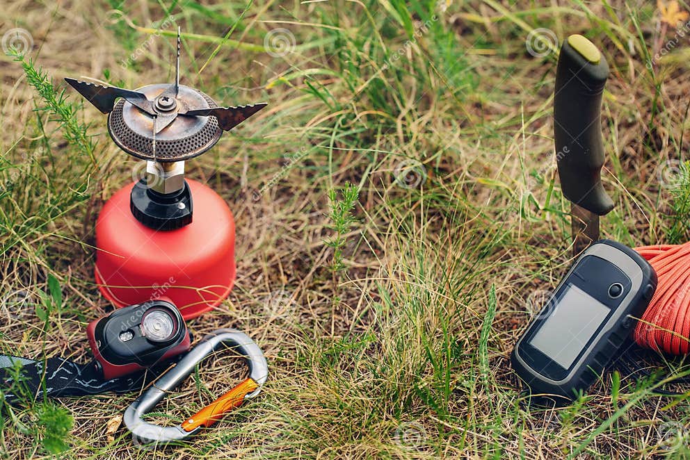Travel Survival Kit in the Wild Stock Image - Image of bivouac, camp ...