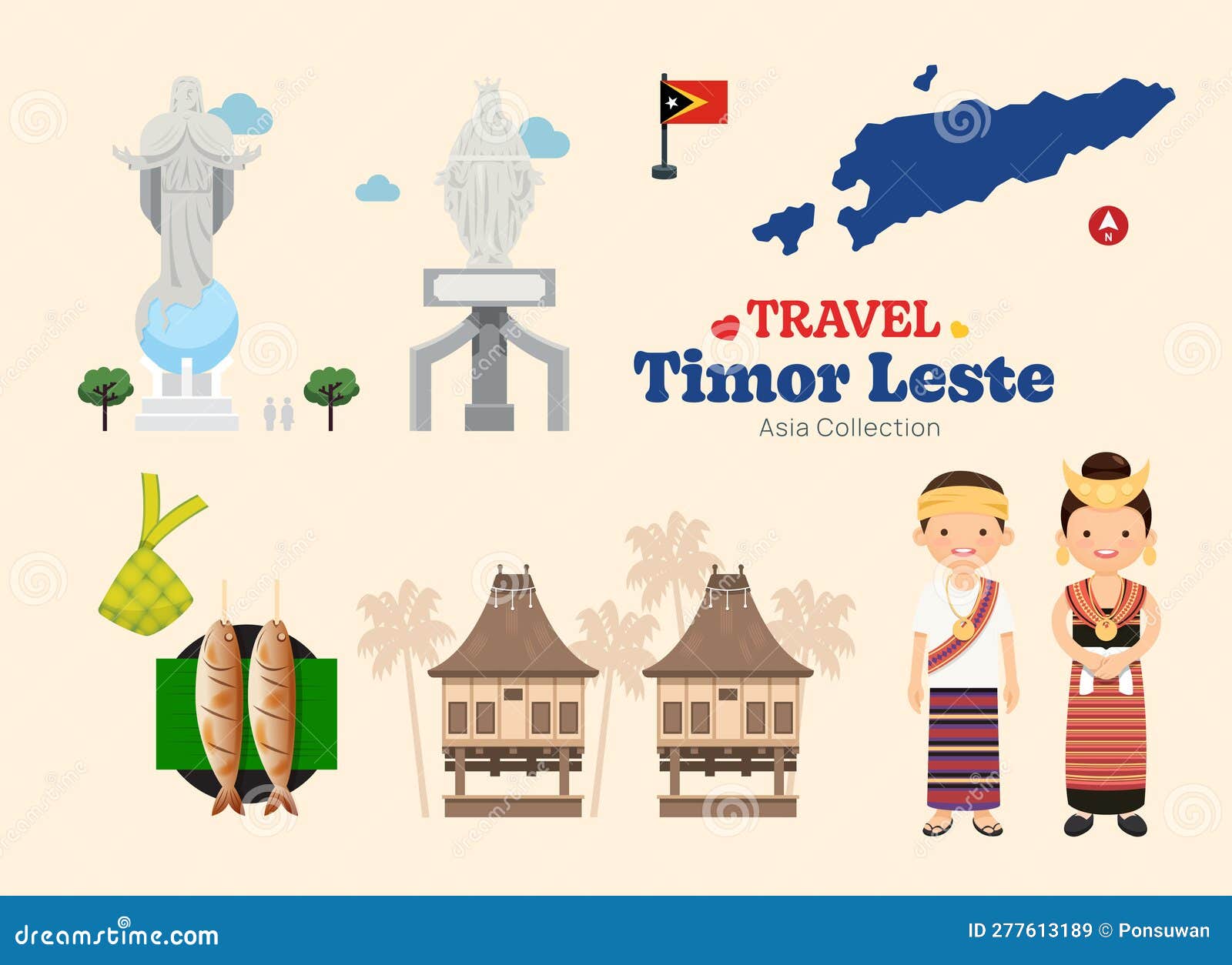 Travel Timor Leste Flat Icons Set. Timor Leste Element Icon Map and ...