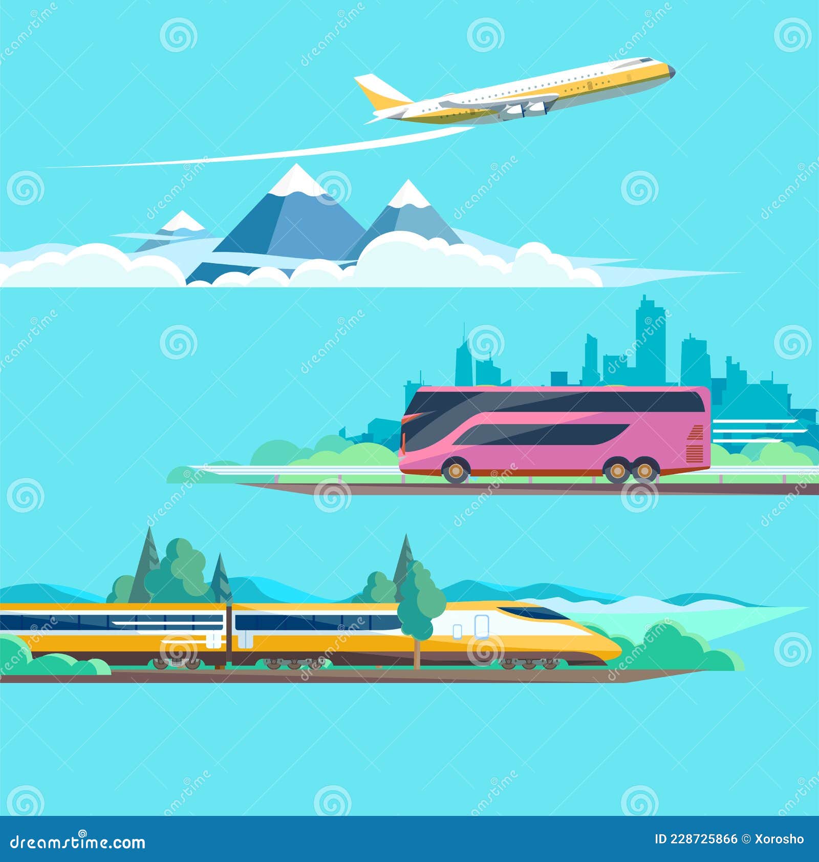 Travel To Different Transport. Flat Design Stock Vector - Illustration ...