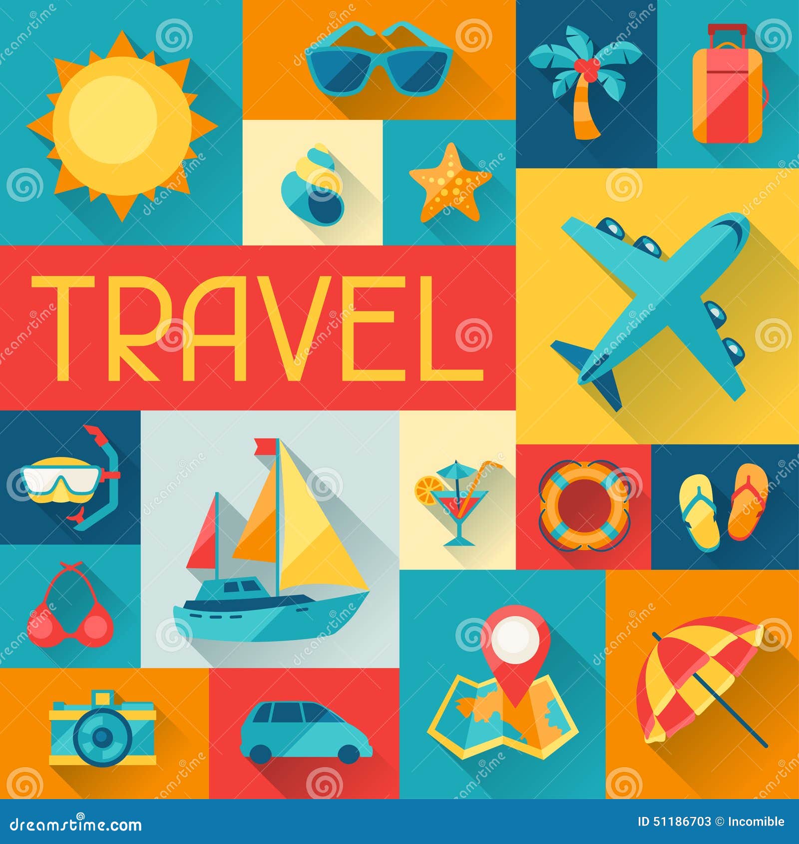 Travel and Tourism Background in Flat Design Style Stock Vector ...