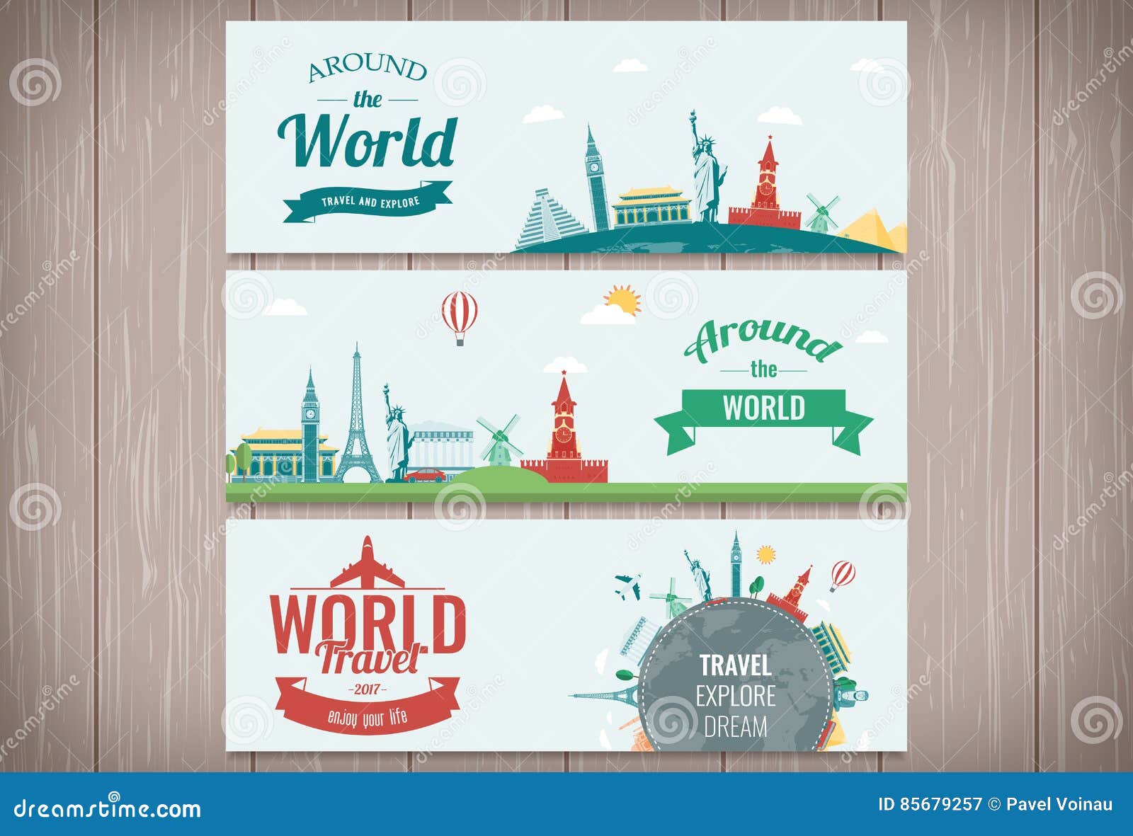 Travel and Tourism Header, Banner with Famous Landmarks. Vector ...
