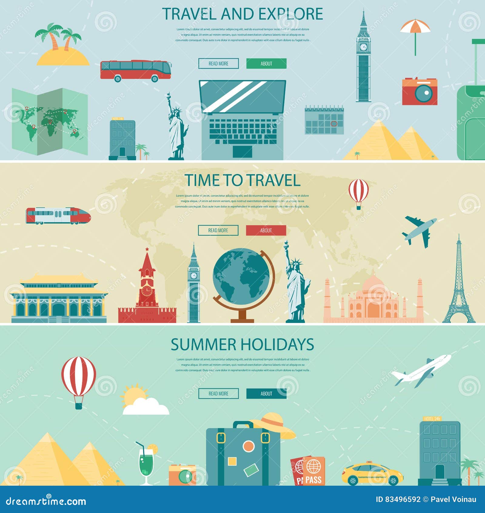 Travel and Tourism Headers, Banners. Concept Website Templates Stock ...