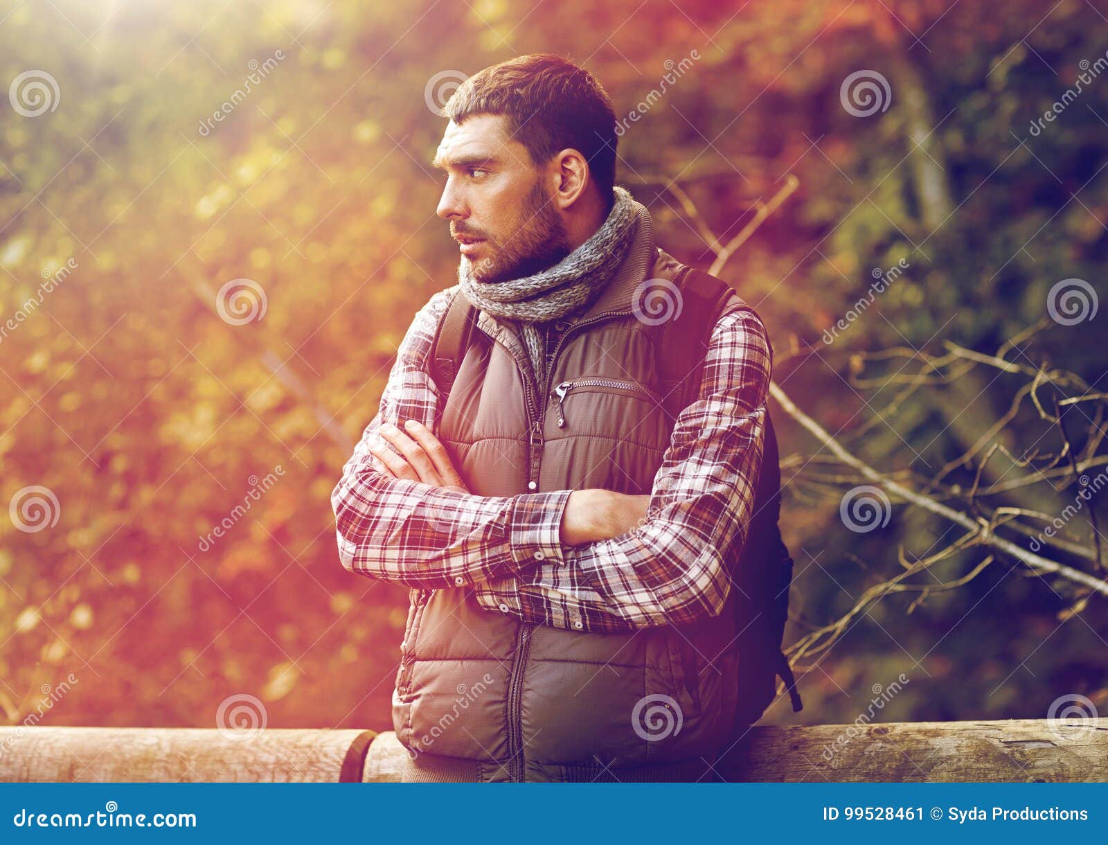 Man with backpack outdoors stock image. Image of traveler - 99528461