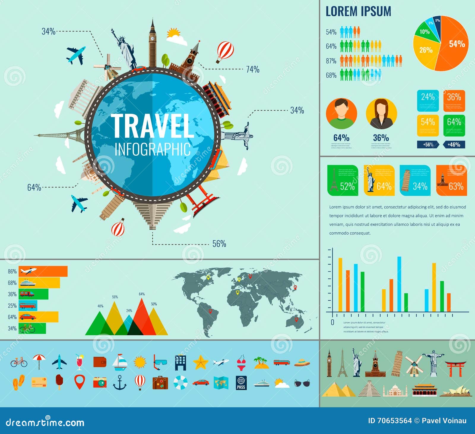 Travel and Tourism. Infographic Set with Charts and Other Elements ...