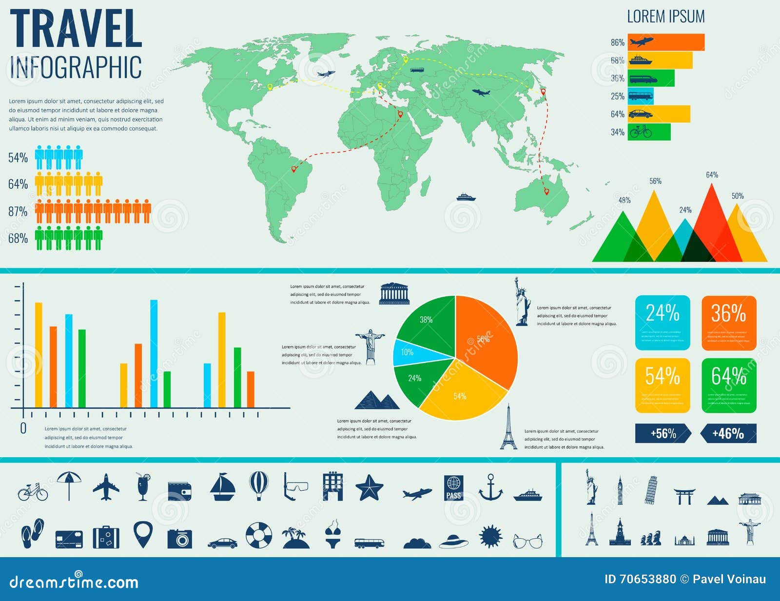 Travel and Tourism. Infographic Set with Charts and Other Elements ...