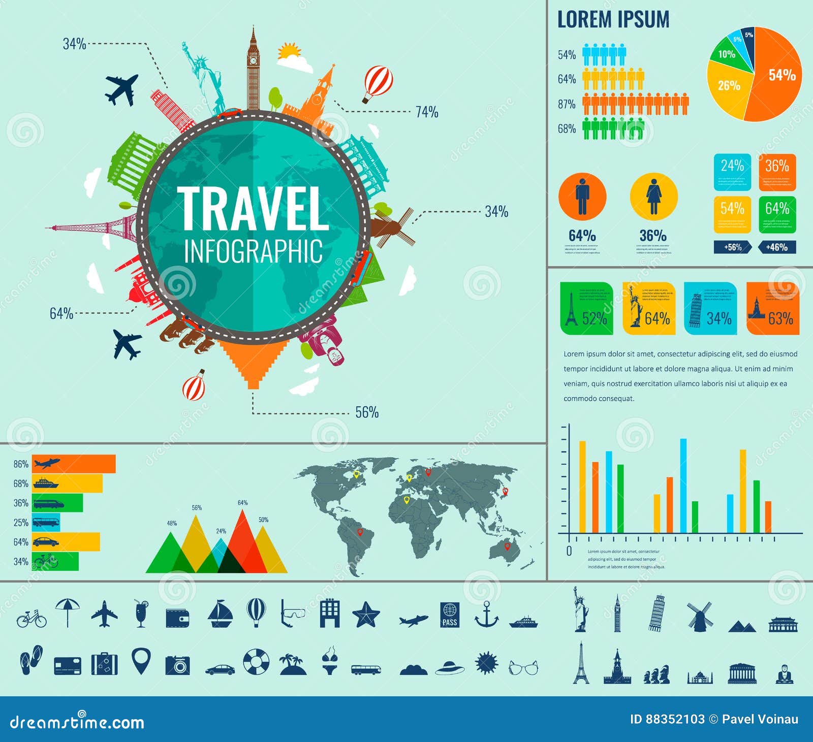 Travel and Tourism. Infographic Set with Charts and Other Elements ...