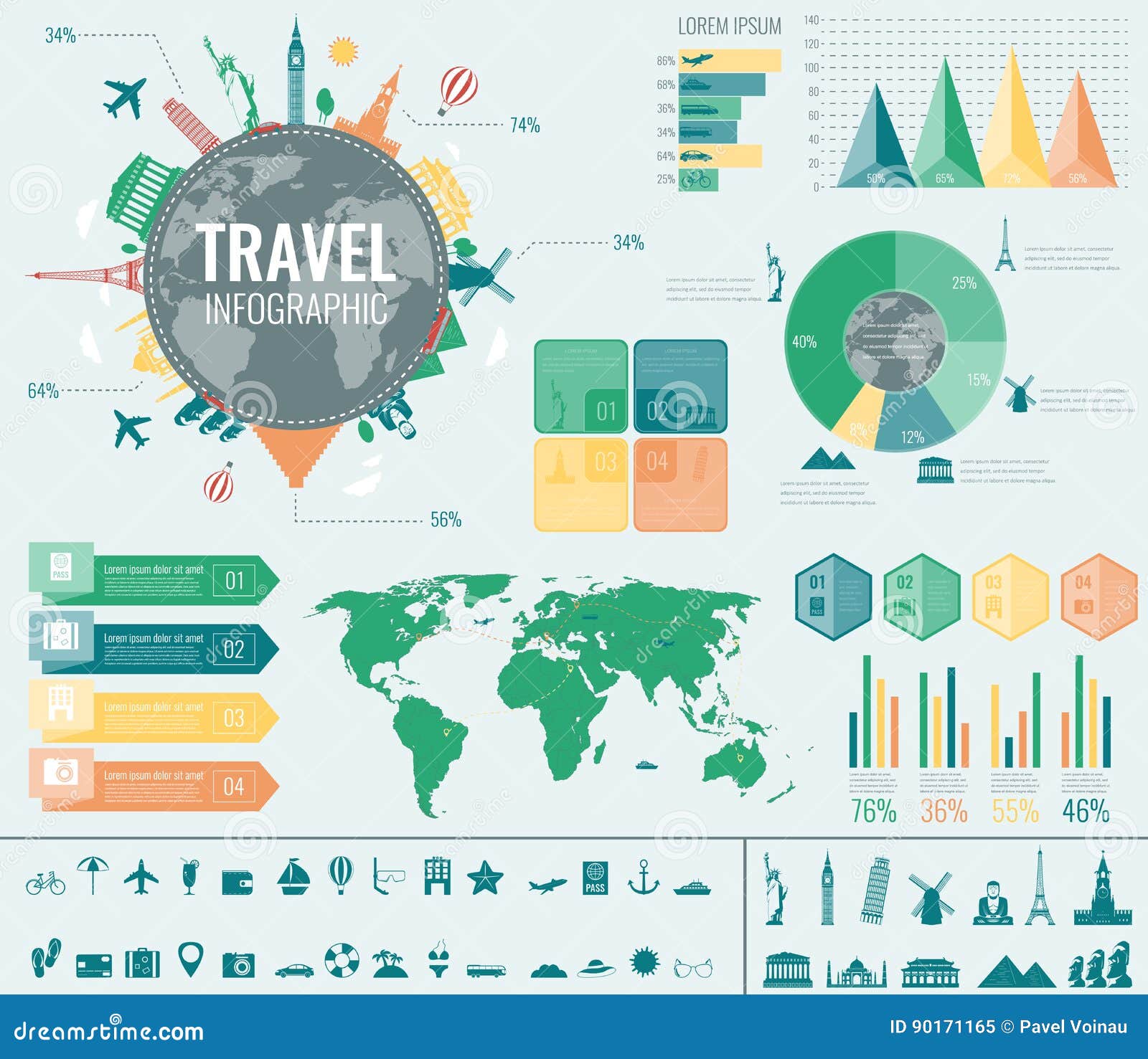 Travel and Tourism. Infographic Set with Charts and Other Elements ...