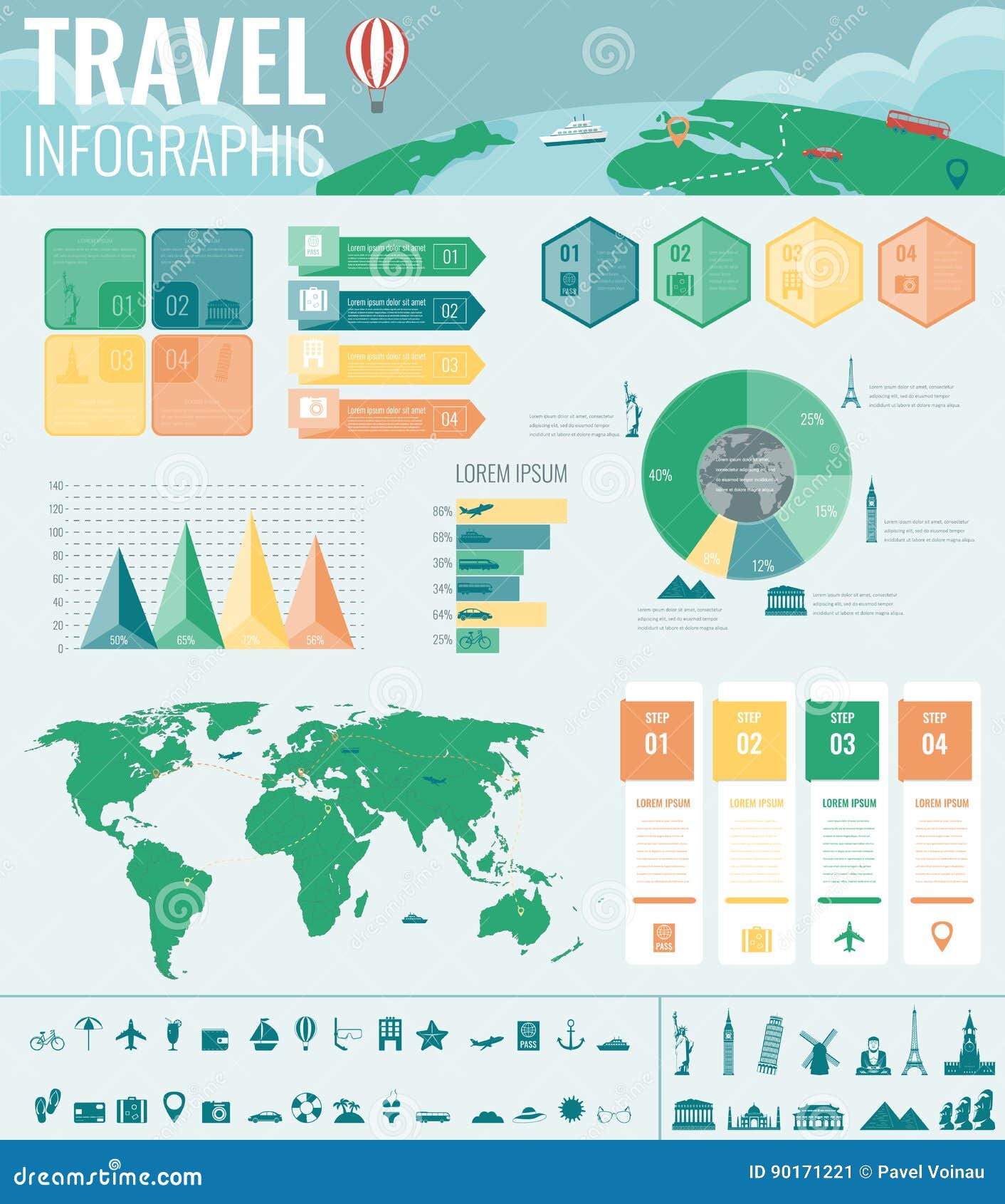 Travel and Tourism. Infographic Set with Charts and Other Elements ...