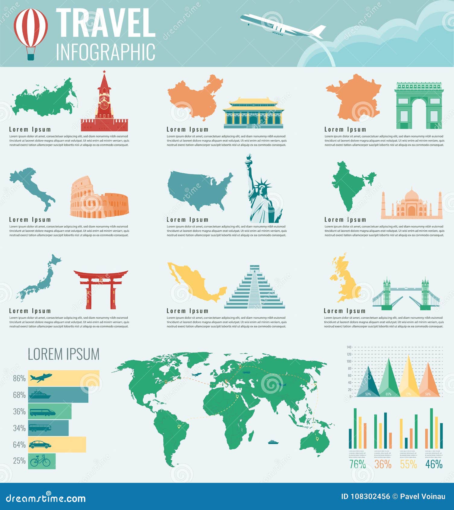 Travel and Tourism Infographic Set with Famous World Landmarks, Charts ... Travel and Tourism Infographic Set with Famous World Landmarks, Charts ...
