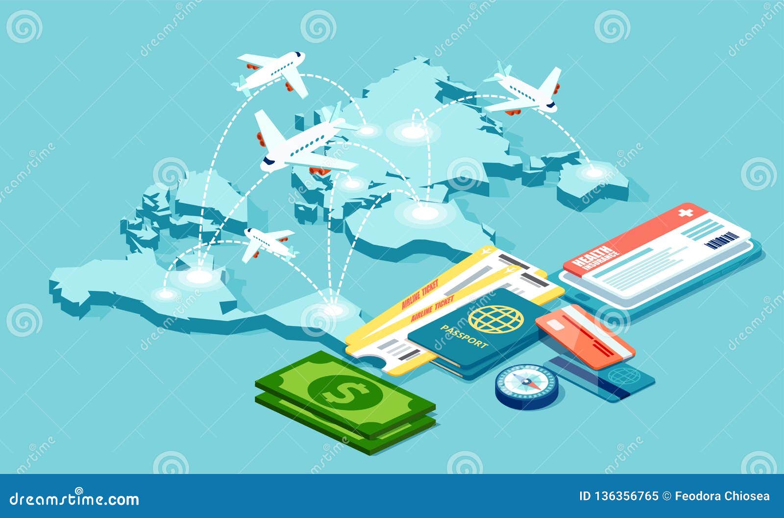 Travel Tourism Plane Ticket Booking And Travelers Insurance Concept