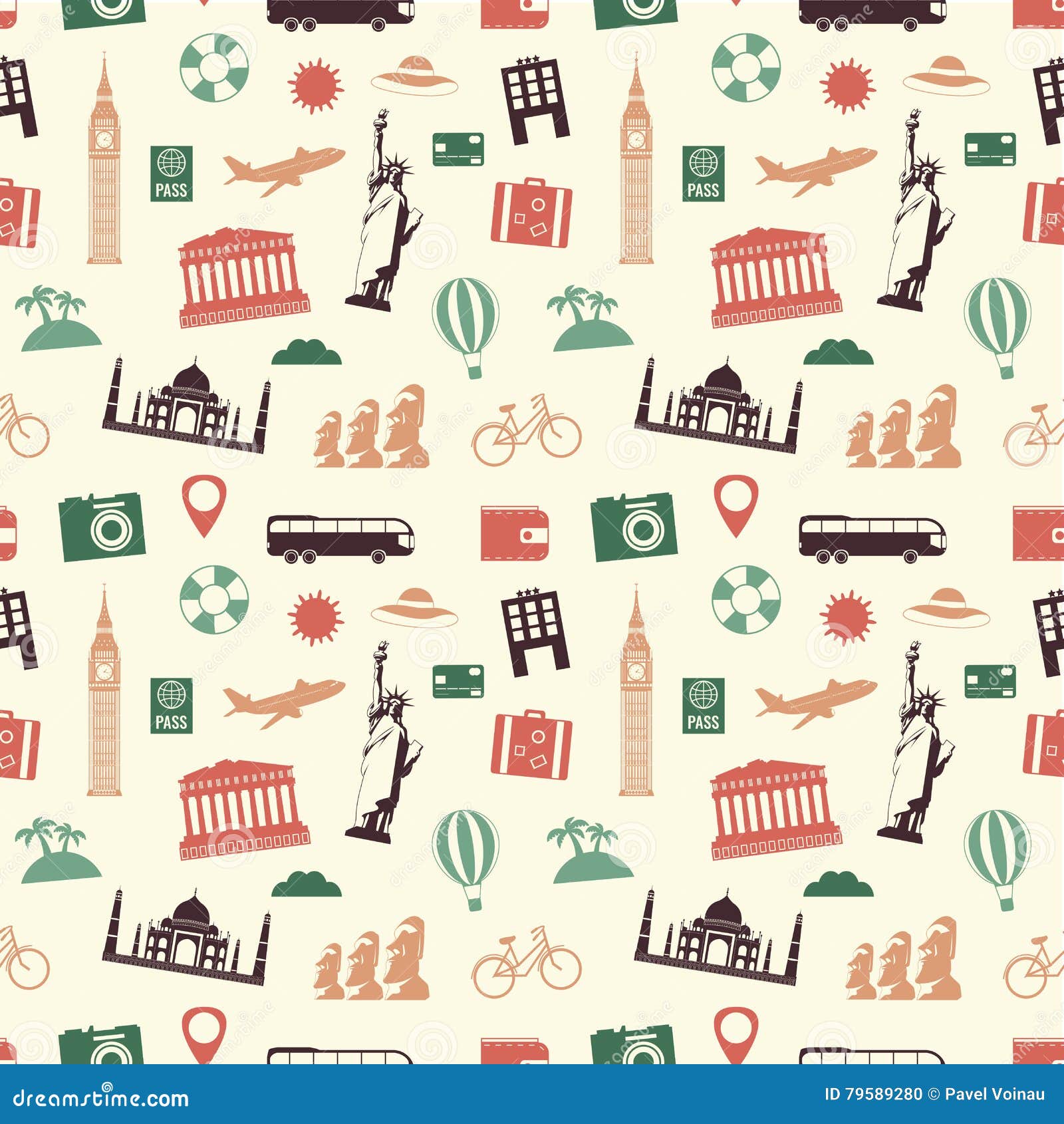 Travel and Tourism Seamless Pattern. Vector Stock Vector - Illustration ...