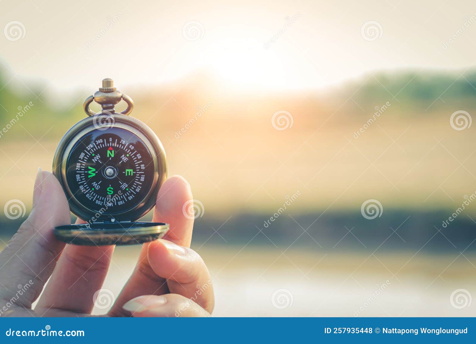 Travel of Tourists with Compass. Compass of Tourists on Mountain Stock ...