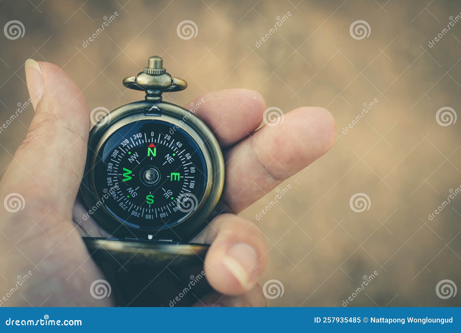 Travel of Tourists with Compass. Compass of Tourists on Mountain Stock ...