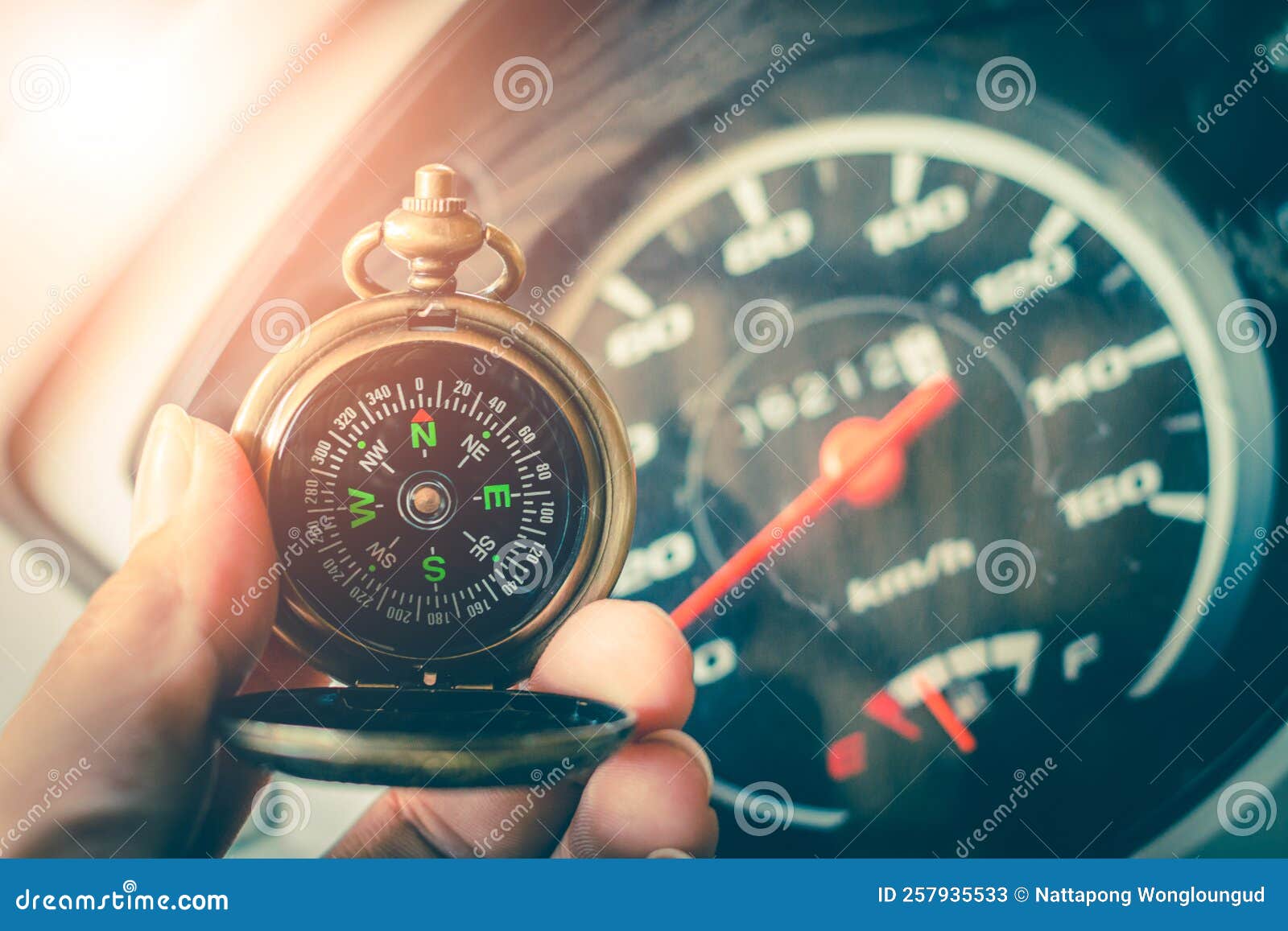 Travel of Tourists with Compass. Compass of Tourists on Mountain Stock ...