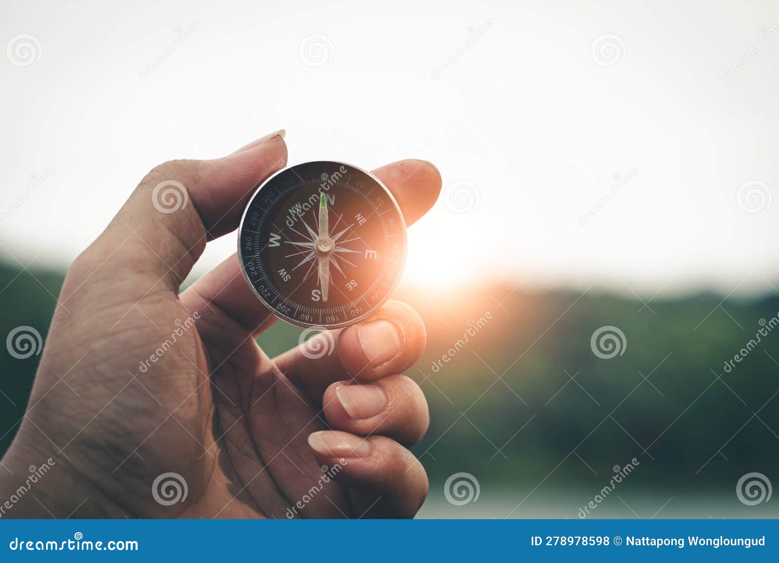 Travel of Tourists with Compass. Compass of Tourists on Mountain Stock ...