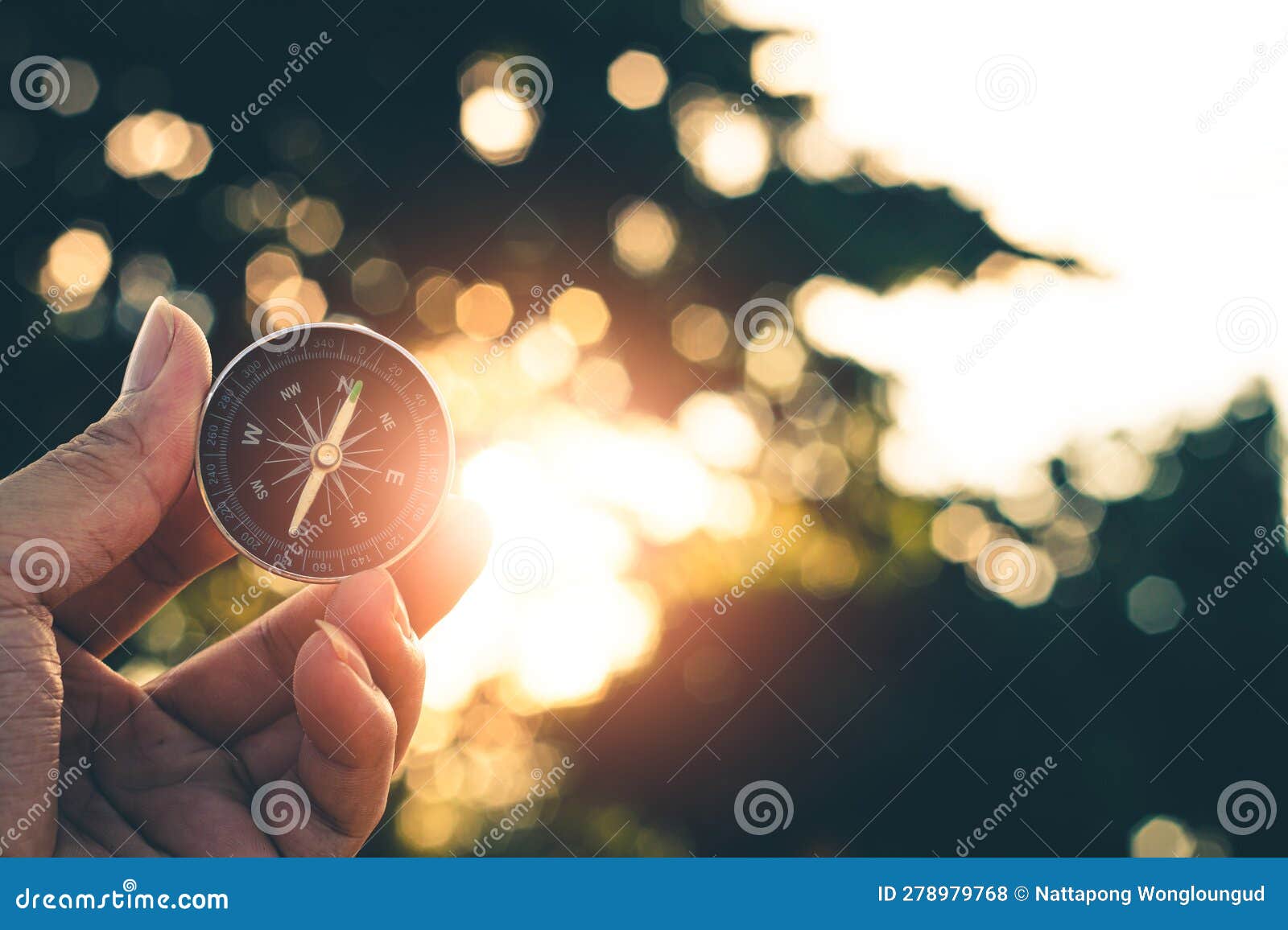 Travel of Tourists with Compass. Compass of Tourists on Mountain Stock ...