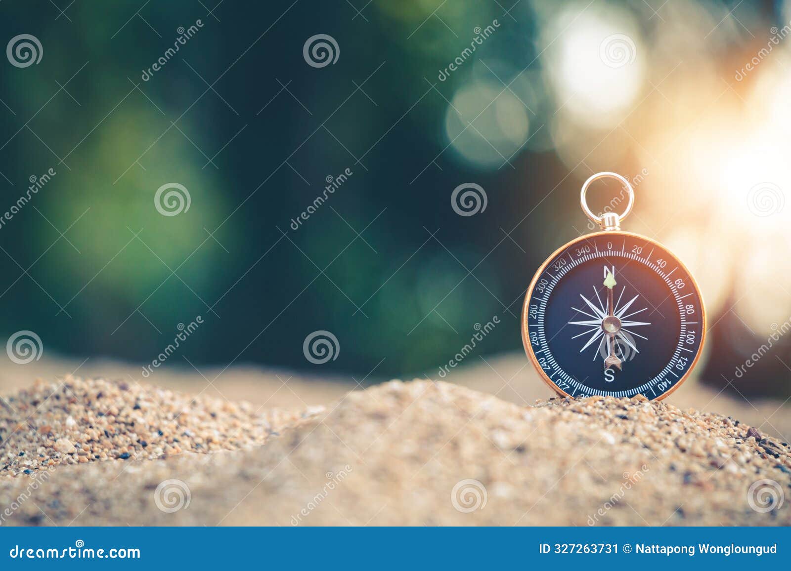 Travel of Tourists with Compass. Compass of Tourists on Sandy Beach ...