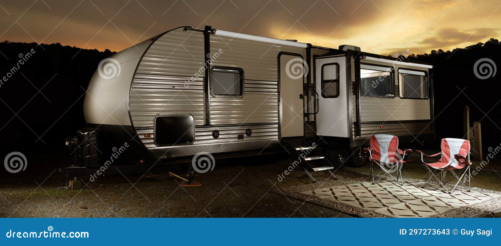 Travel Trailer with a Bright Sunset Stock Image - Image of black ...