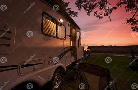 Travel Trailer in Sunset stock image. Image of place - 25162377