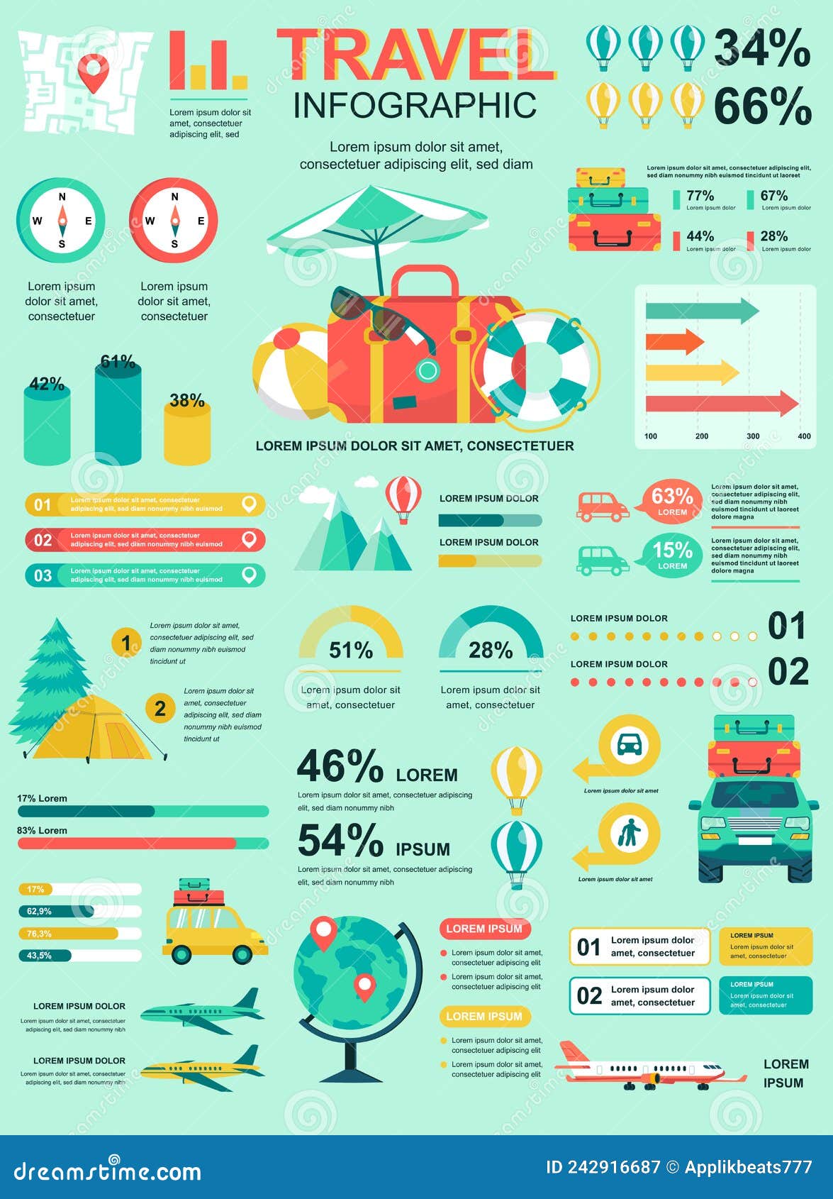 Travel Vacation Banner With Infographic Elements. Poster Template With ...