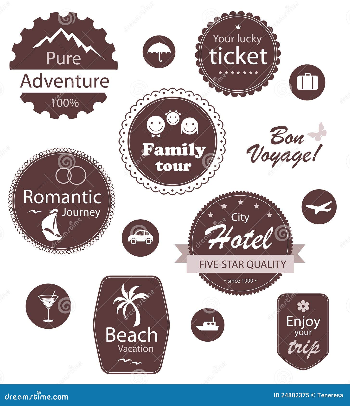 Travel and Vacation Emblems Set Stock Vector - Illustration of hotel ...