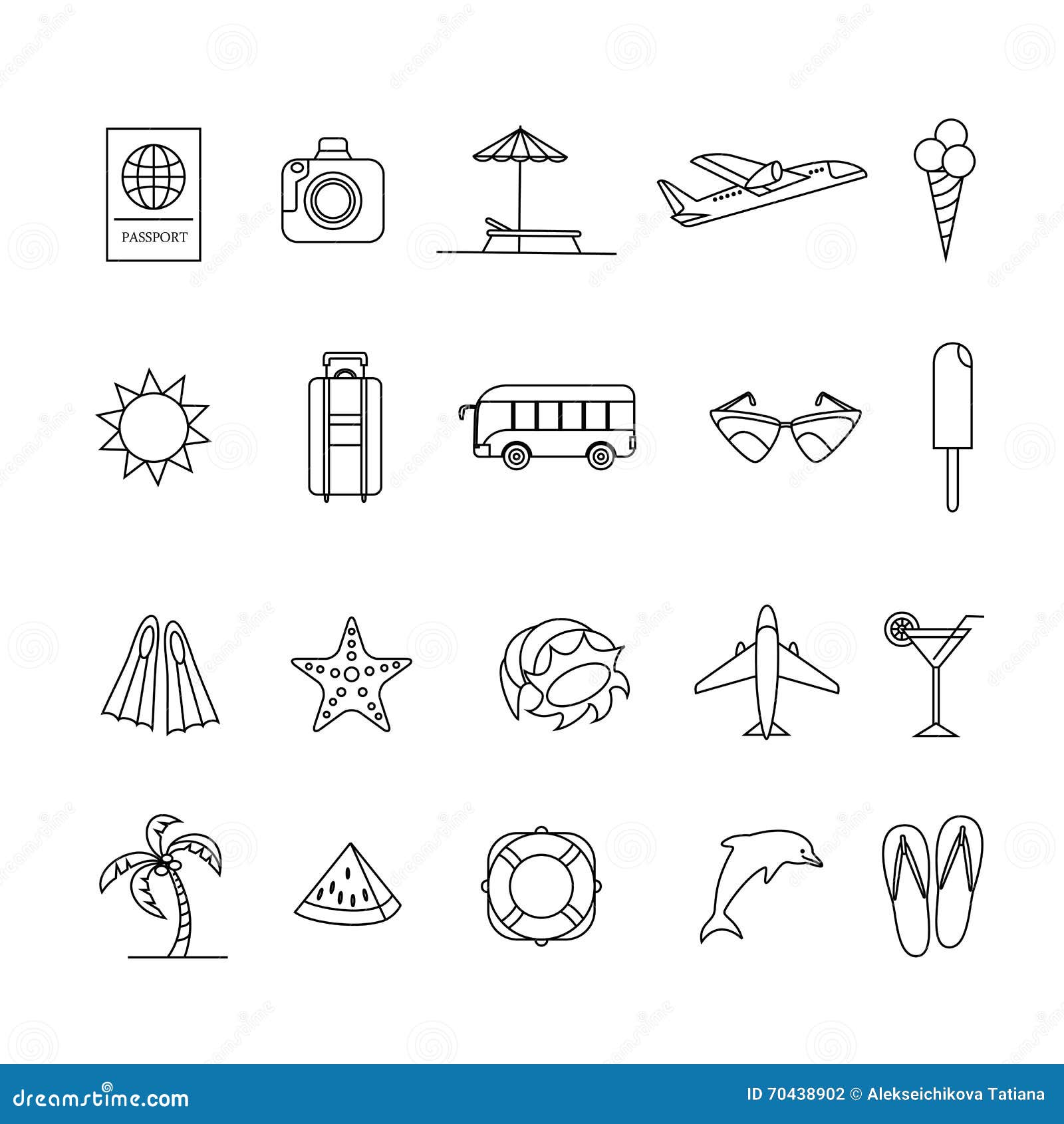 Travel and Vacation Icon Collection. Stock Vector - Illustration of ...