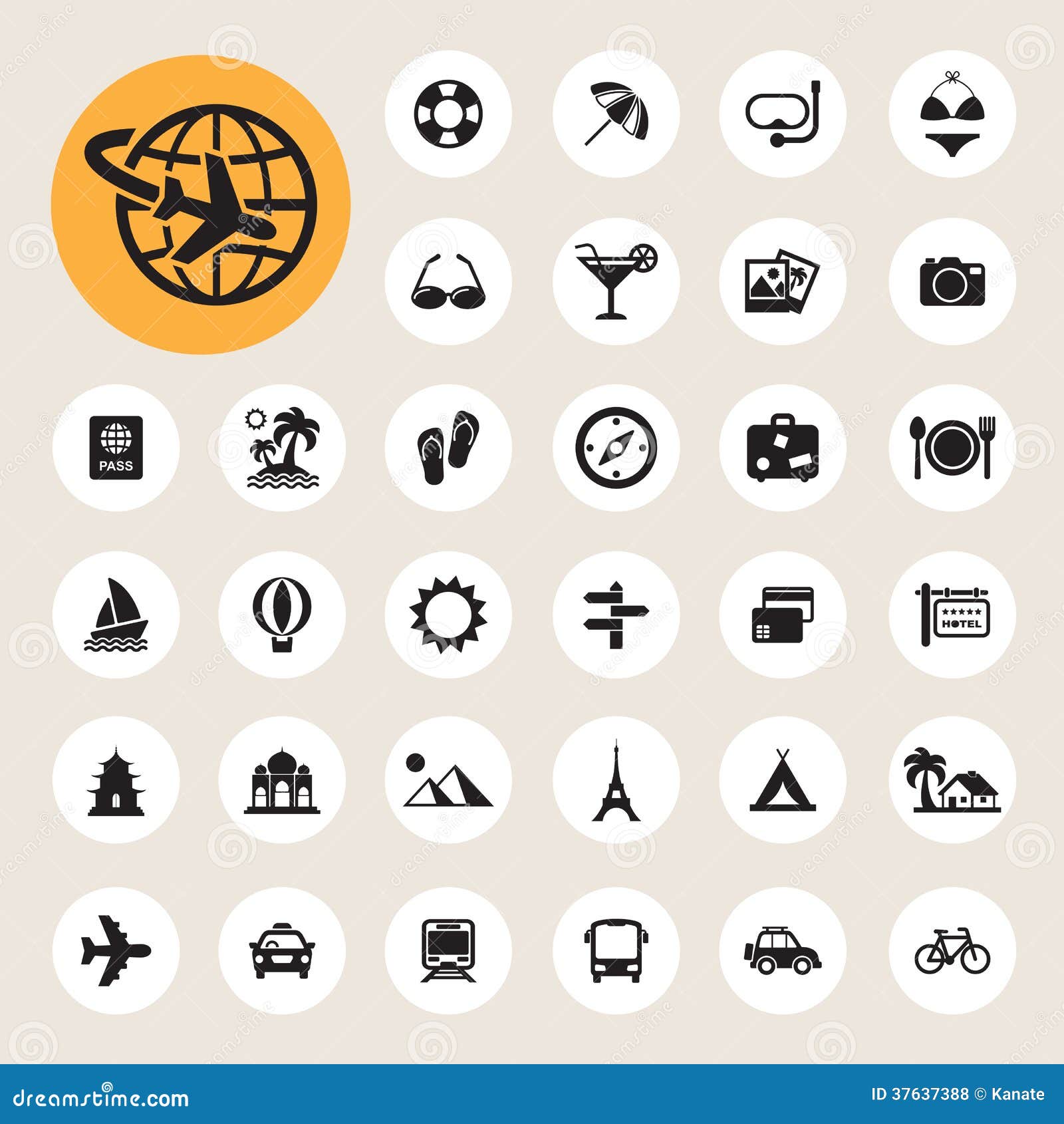 Travel and Vacation Icons Set Stock Vector - Illustration of hotel ...