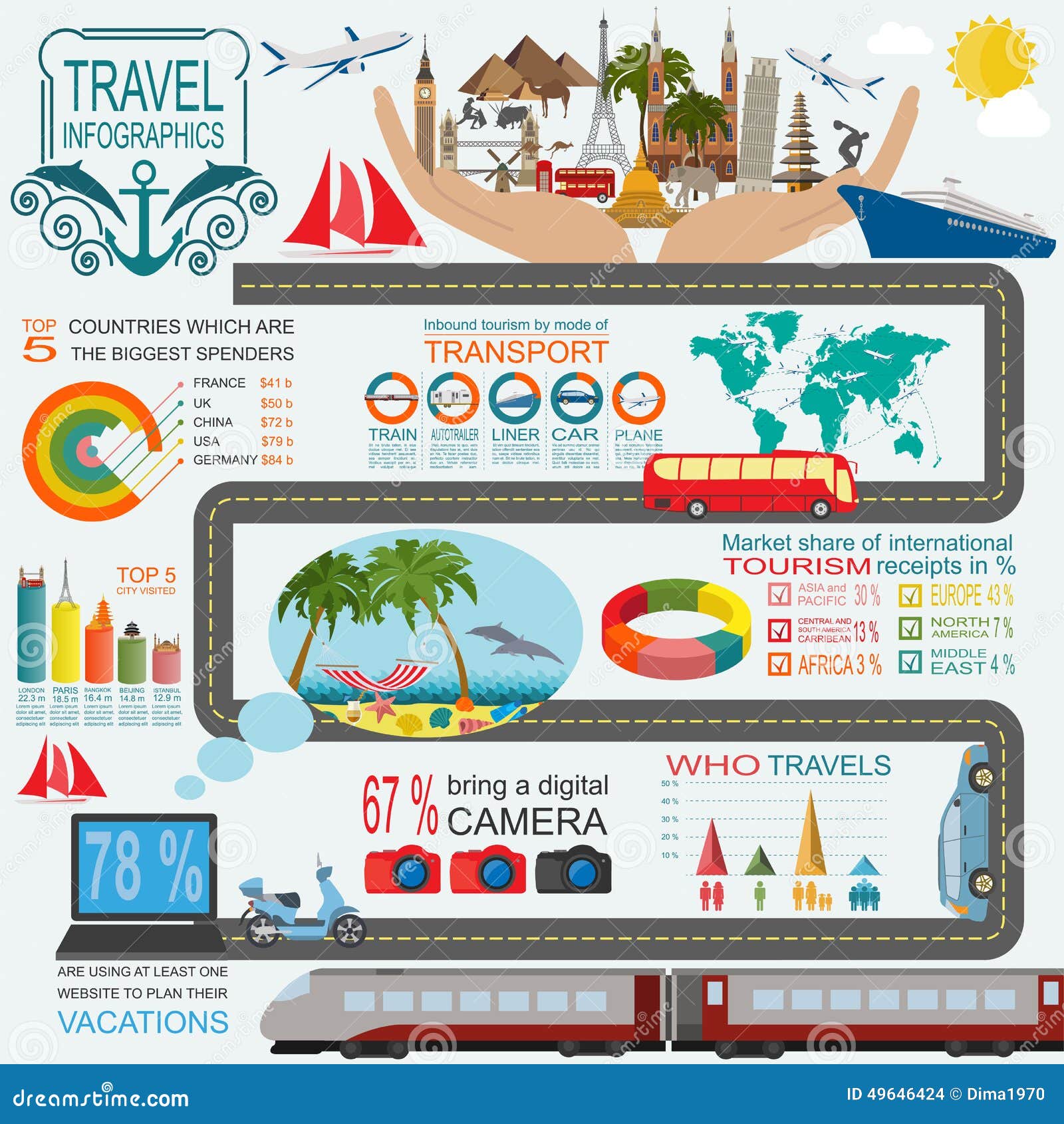 Travel. Vacations. Beach Resort Infographics. Elements for Creating ...