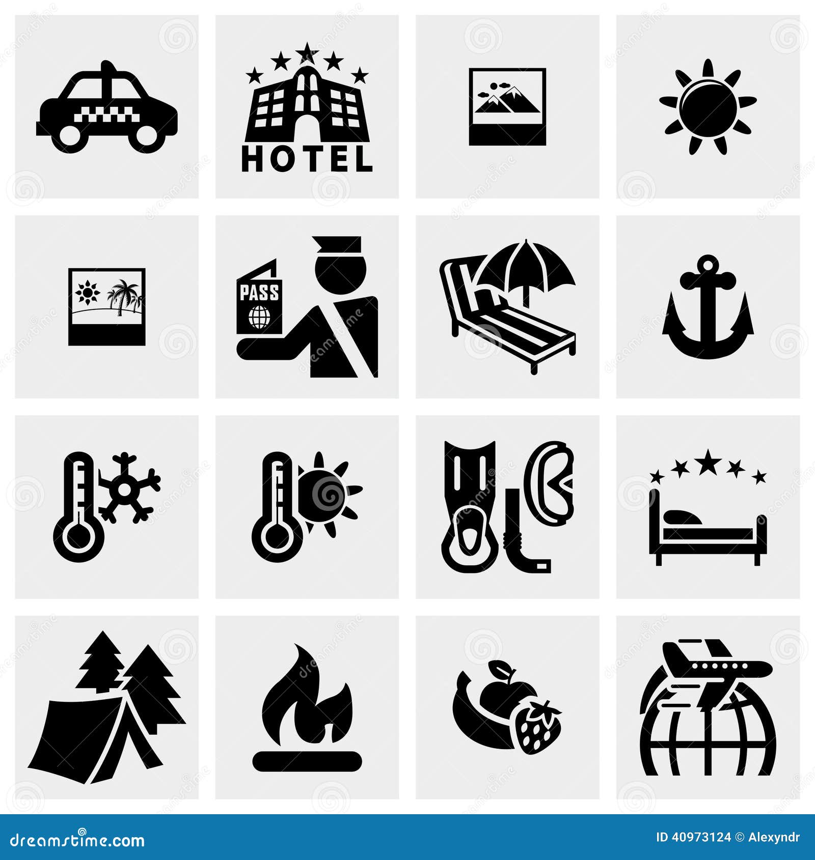 Travel Vector Icons Set on Gray Stock Vector - Illustration of hiker ...