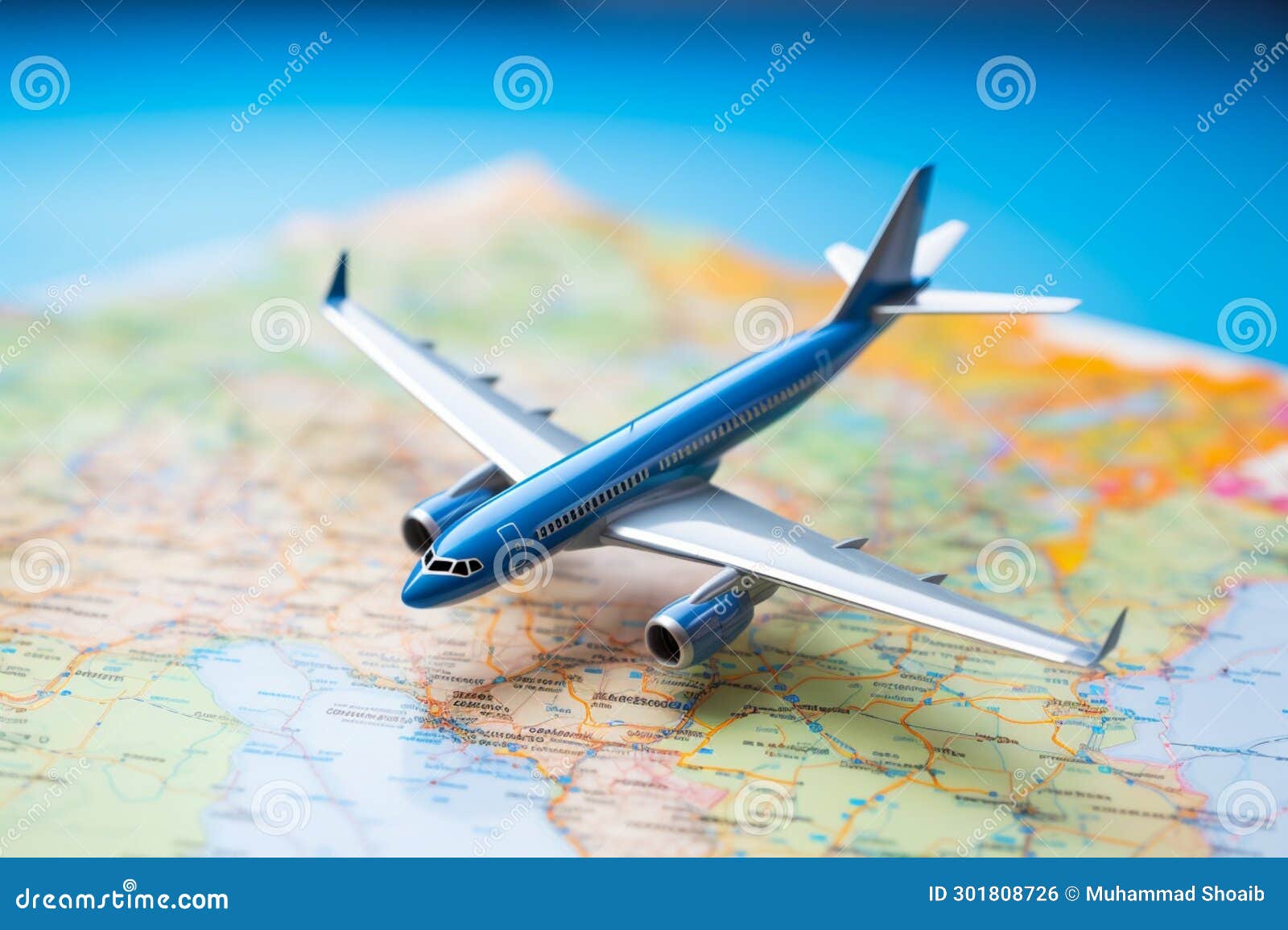 Travel Visualization Close Up Of A Map With Model Airplane Background ...