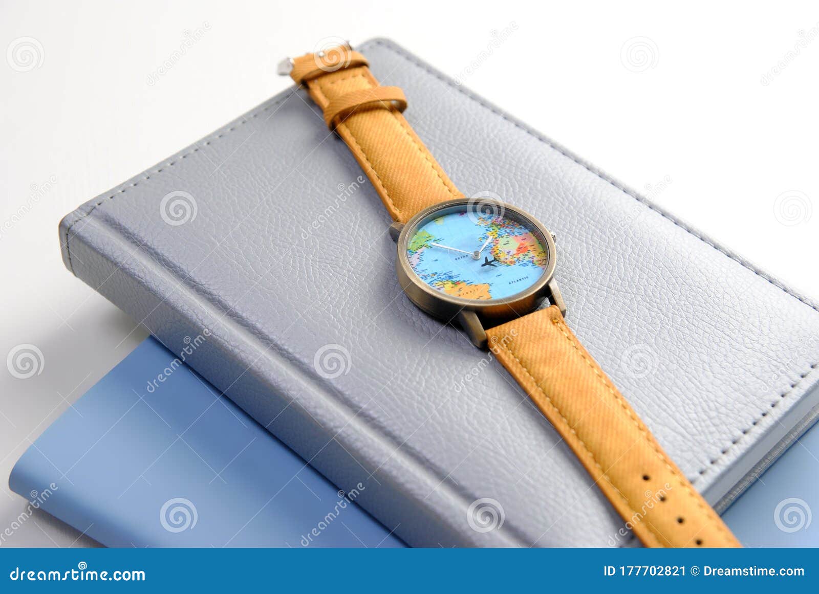 Travel Watch with World Map on a Notebook, Isolated on White Background ...