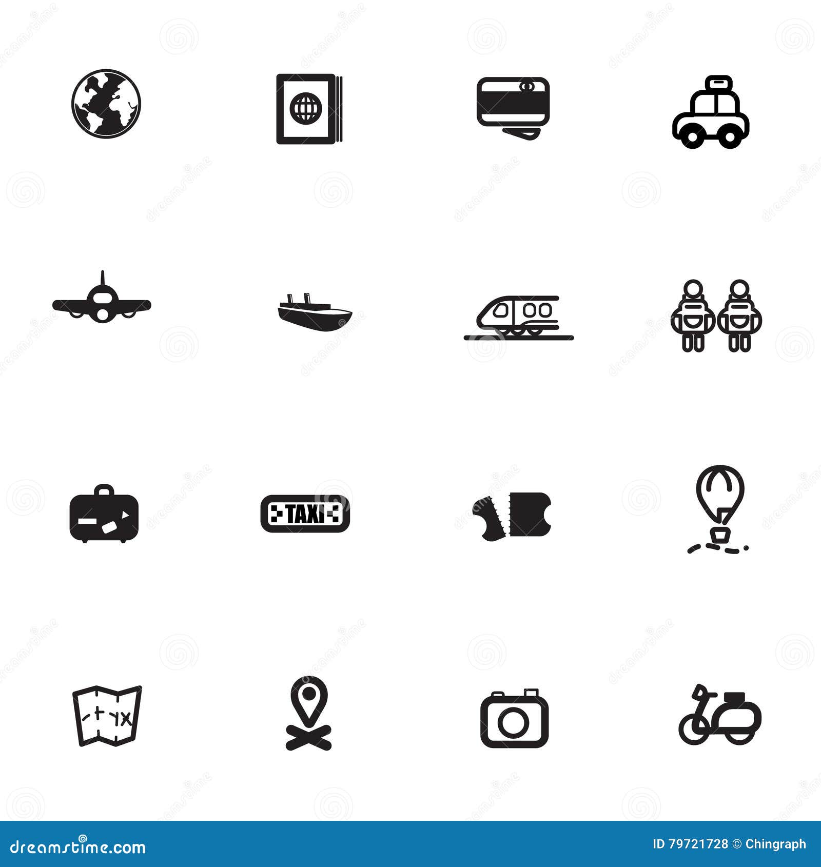 Travel Way Destination Line Flat Icon Set Vector Stock Vector ...