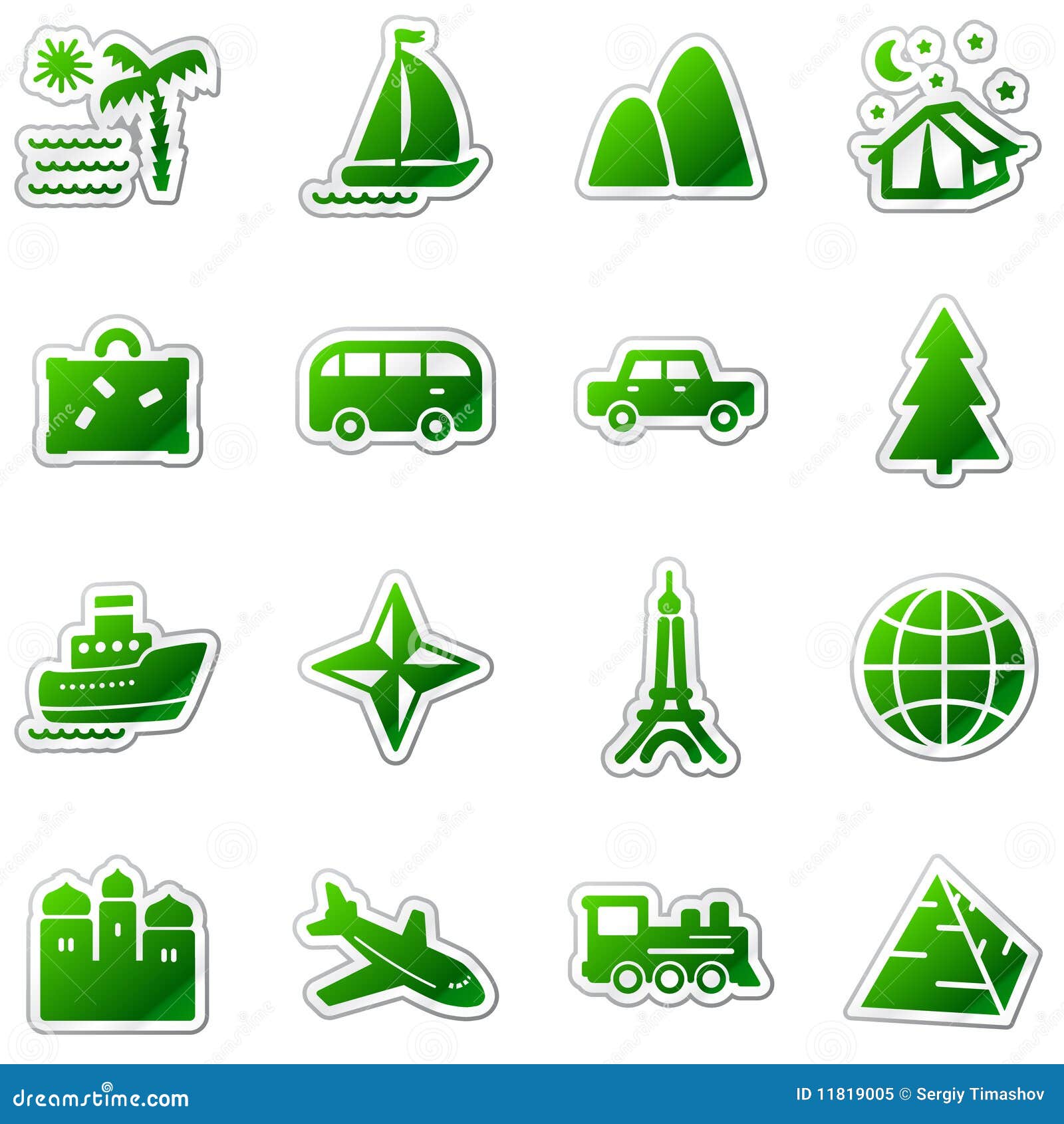 Travel Web Icons, Green Sticker Series Stock Vector - Illustration of ...