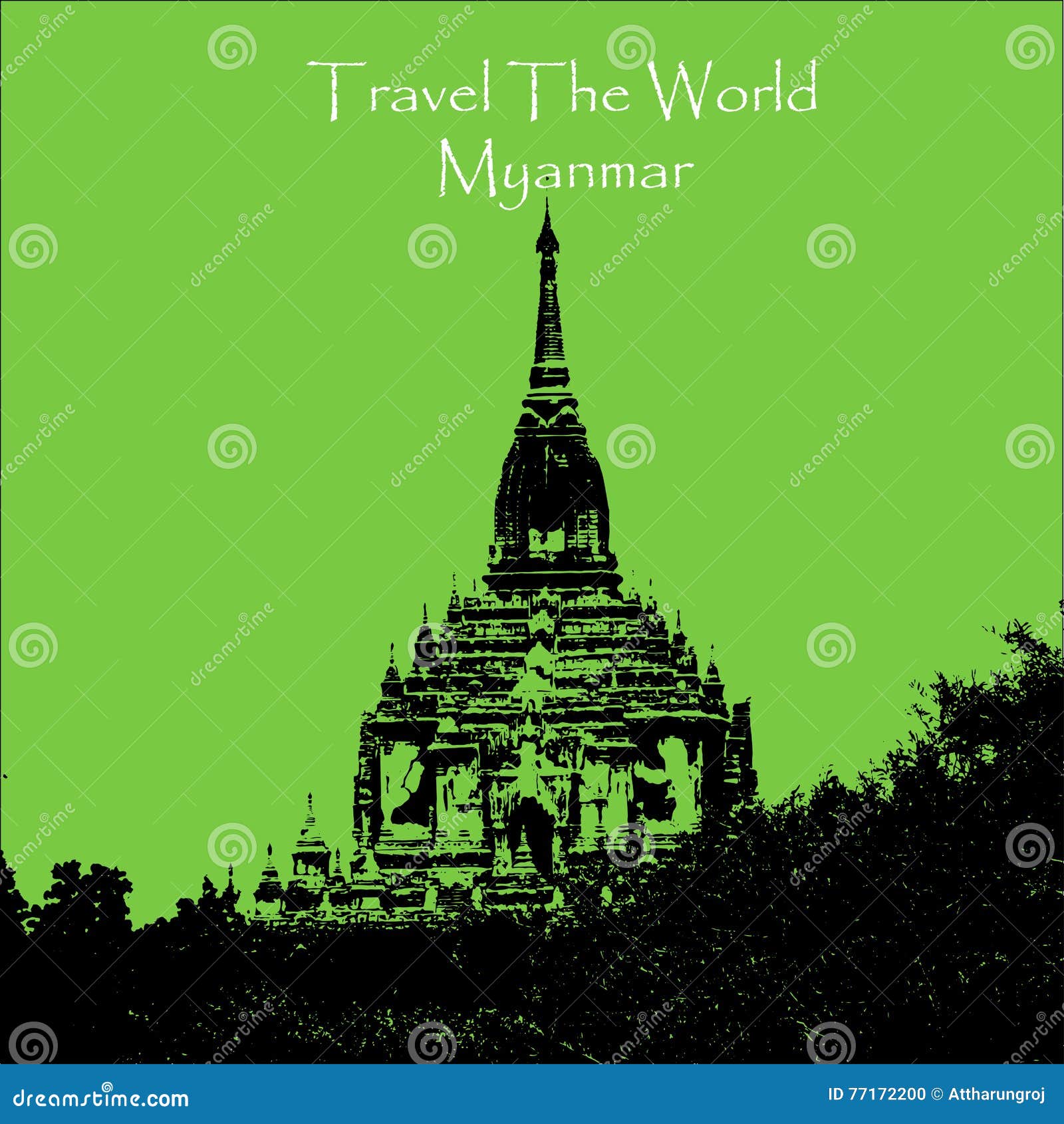 Bagan, Myanmar, Landmarks Silhouette Sunrise Background Vector ...